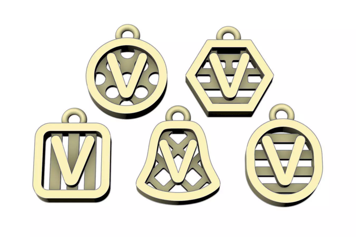 Initial letter charm with 5 different shapes - Alphabet V 3D model 3D ...