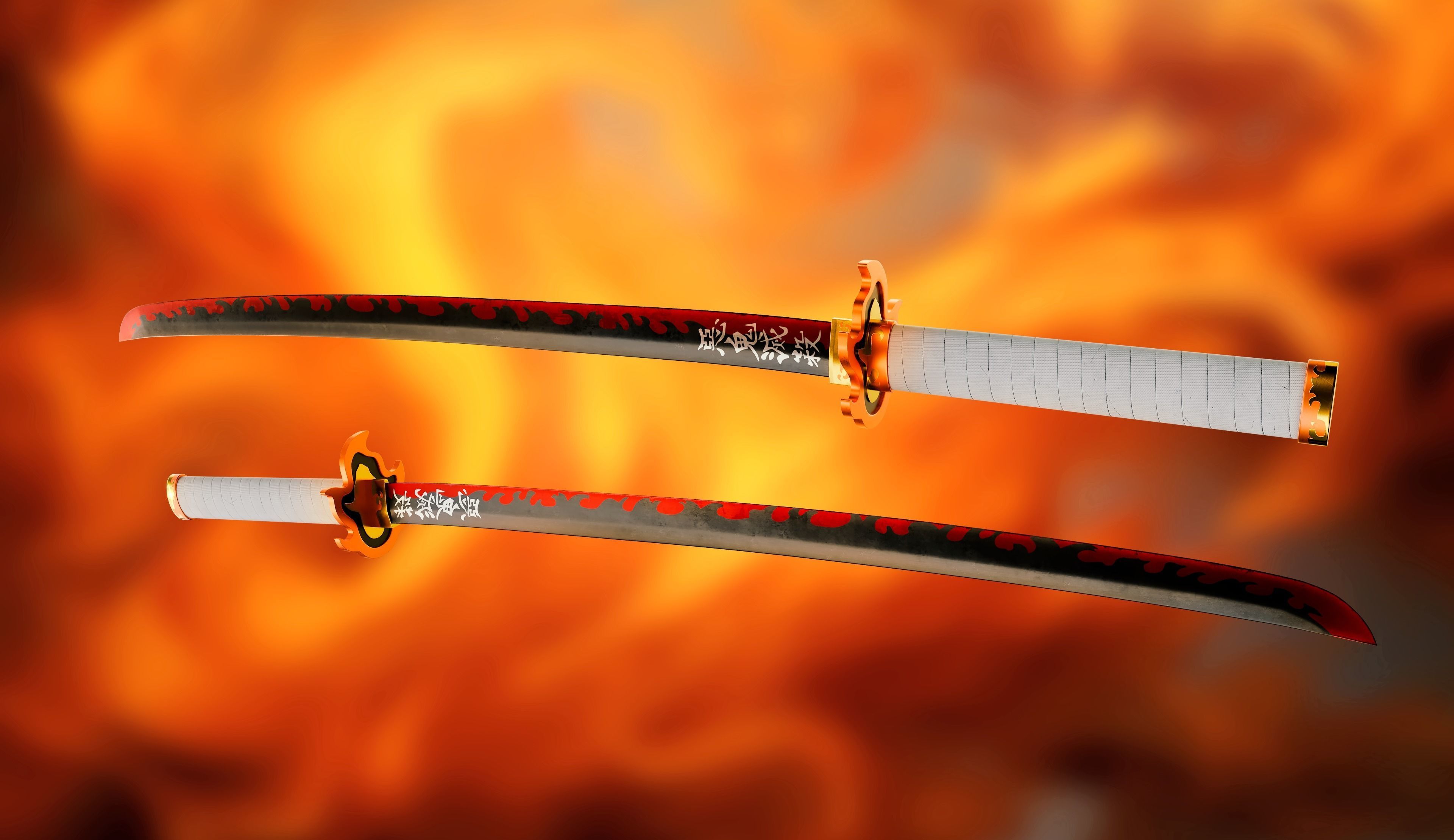 Demon Slayer - kyojuro Rengoku Katana 3D model | CGTrader