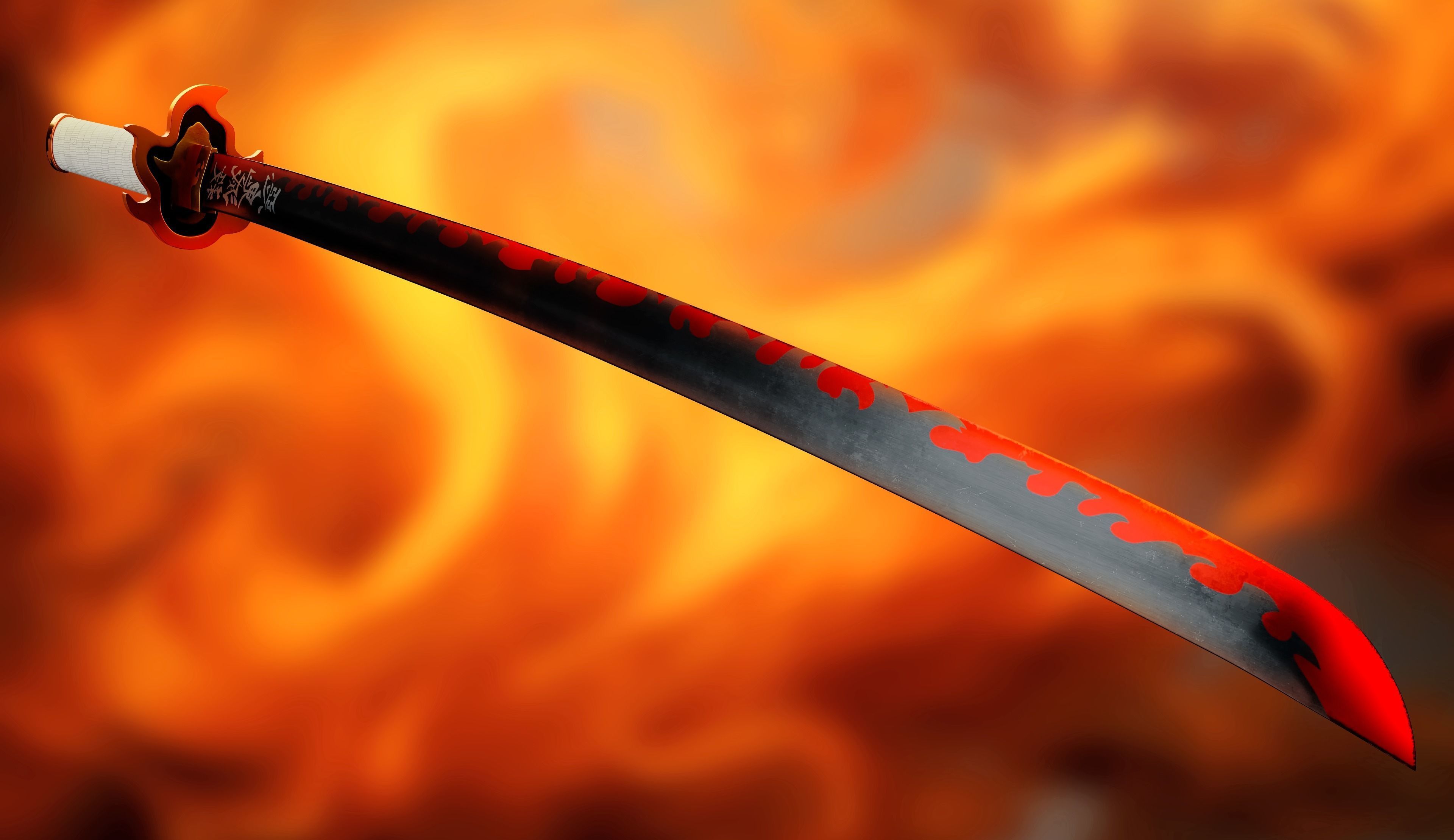 Demon Slayer - kyojuro Rengoku Katana 3D model | CGTrader