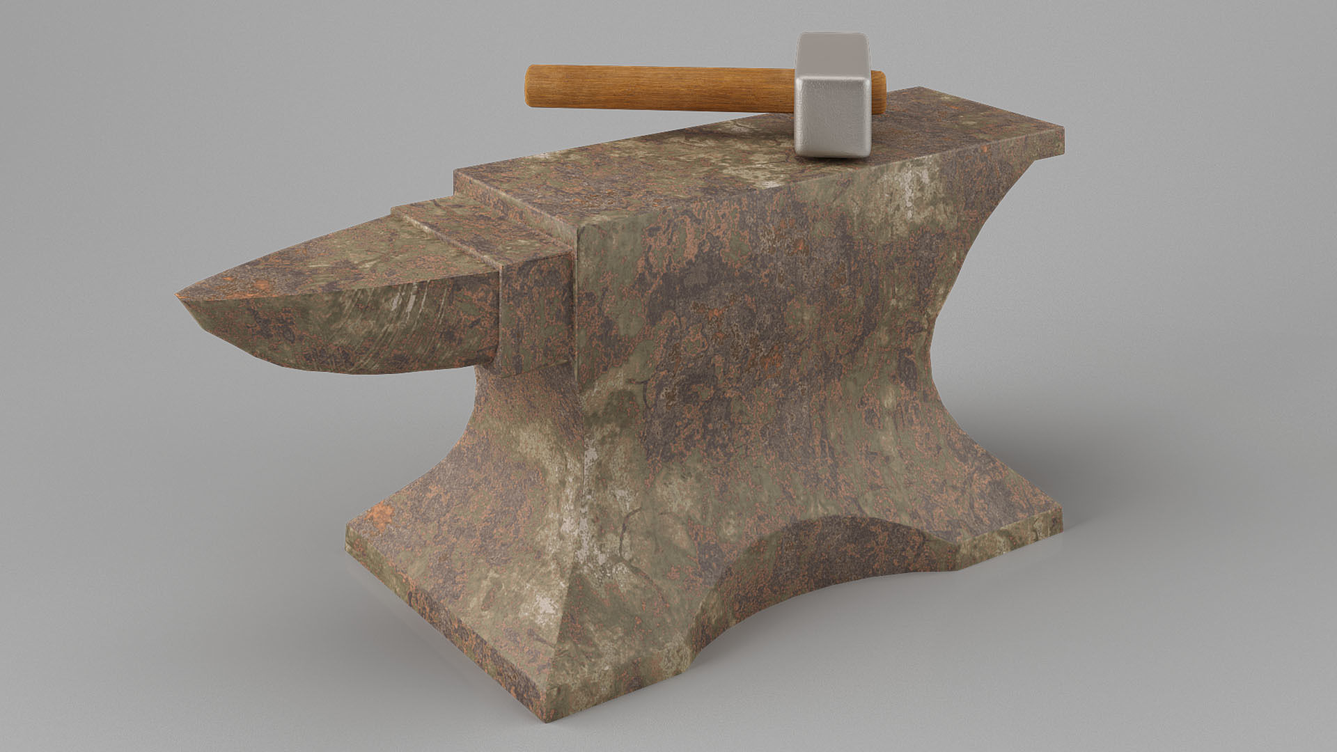 Rusty old anvil with hammer Low-poly free VR / AR / low-poly 3D model ...