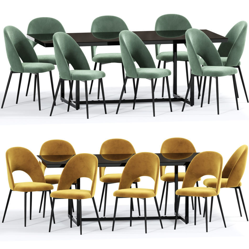 Curva Velvet Dining Chair Table 3D model | CGTrader