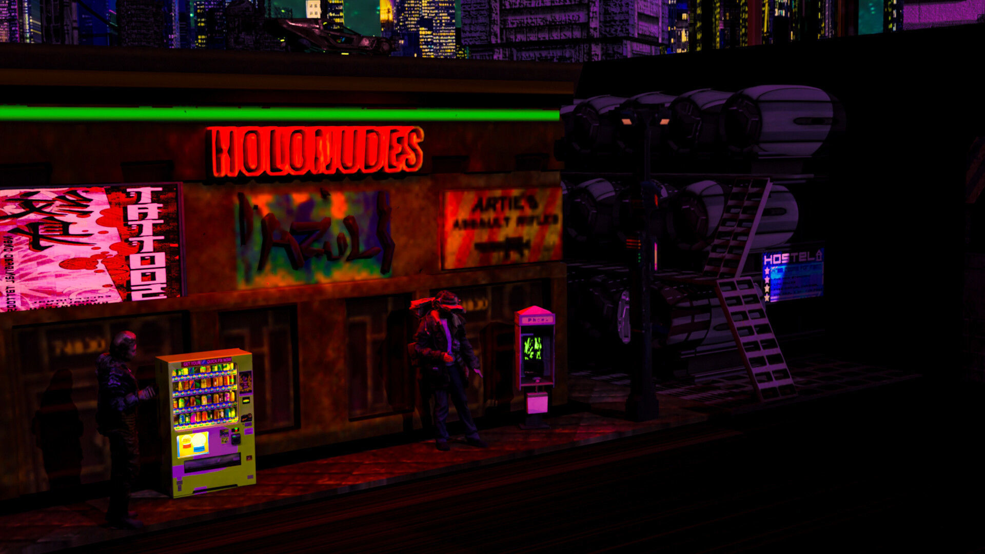 Cybertopia neon lit street at night free 3D model | CGTrader
