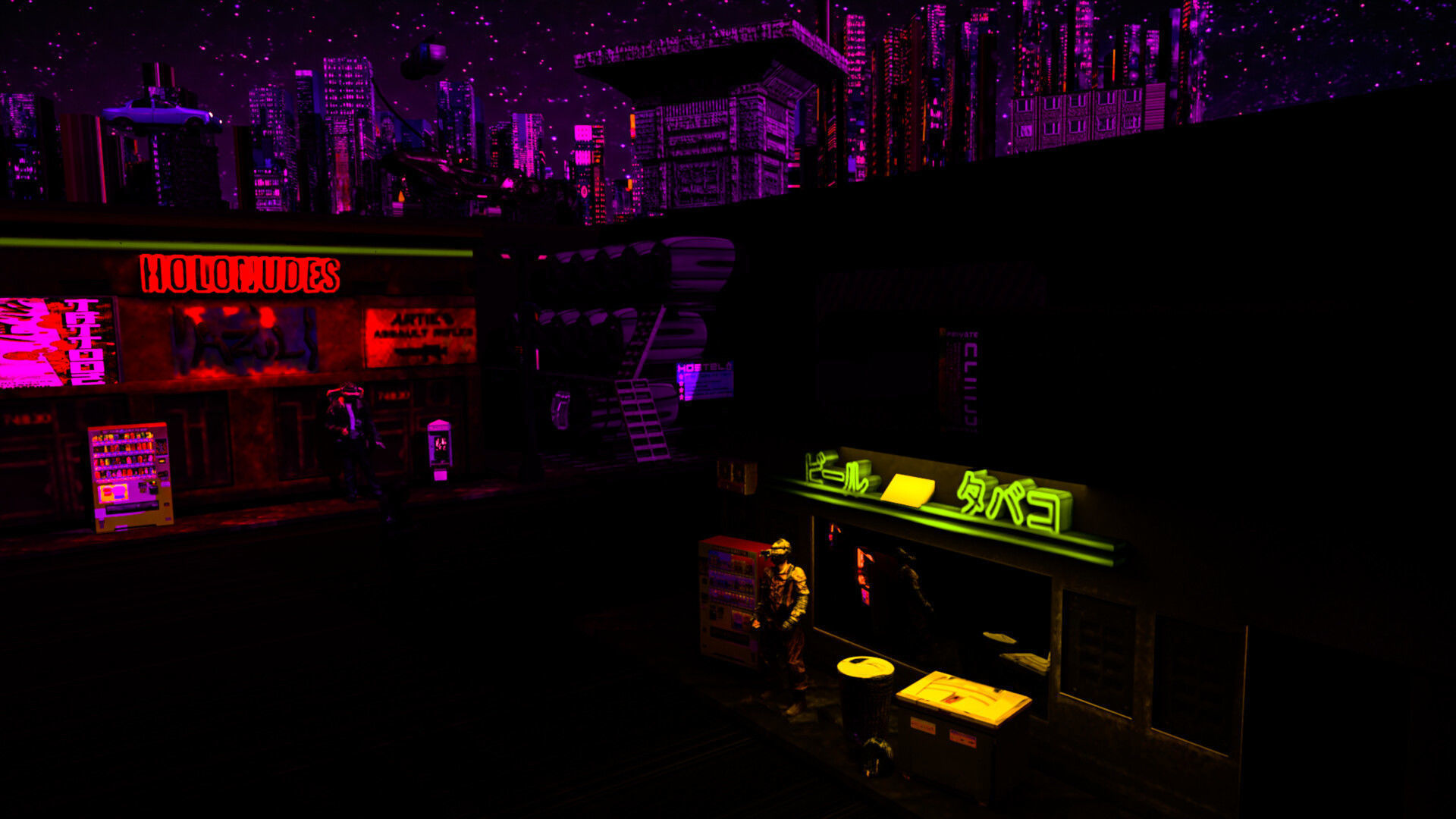 Cybertopia neon lit street at night free 3D model | CGTrader