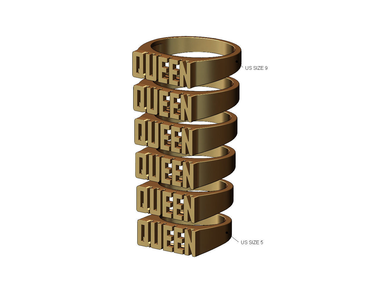 Queen rectangular name ring US size 5to9 3D model 3D printable | CGTrader