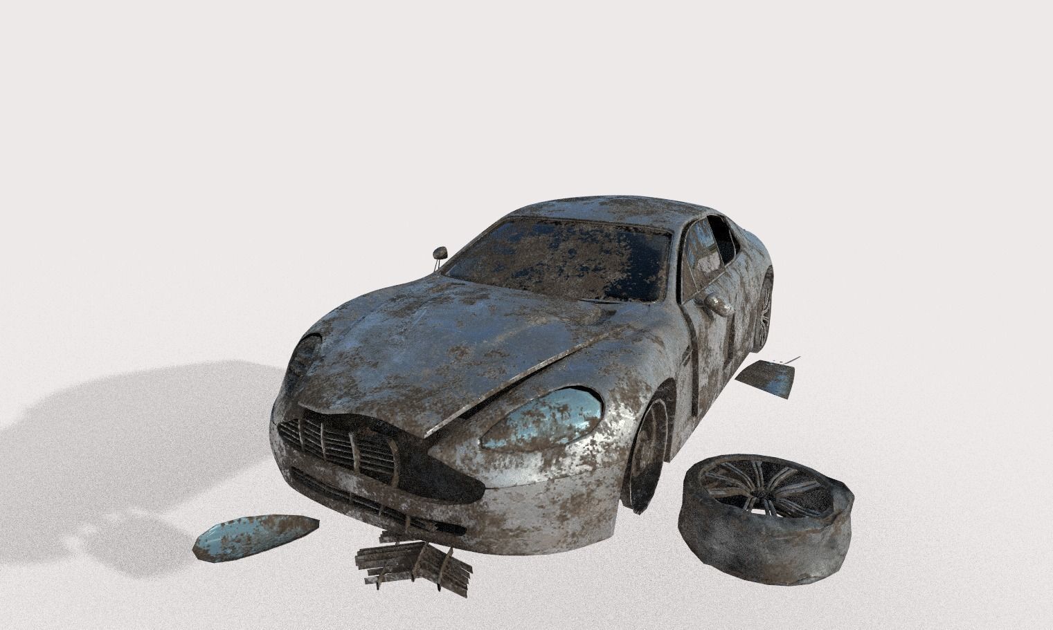 Damaged abandoned wrecked rusted Aston Martin car model 3D model | CGTrader