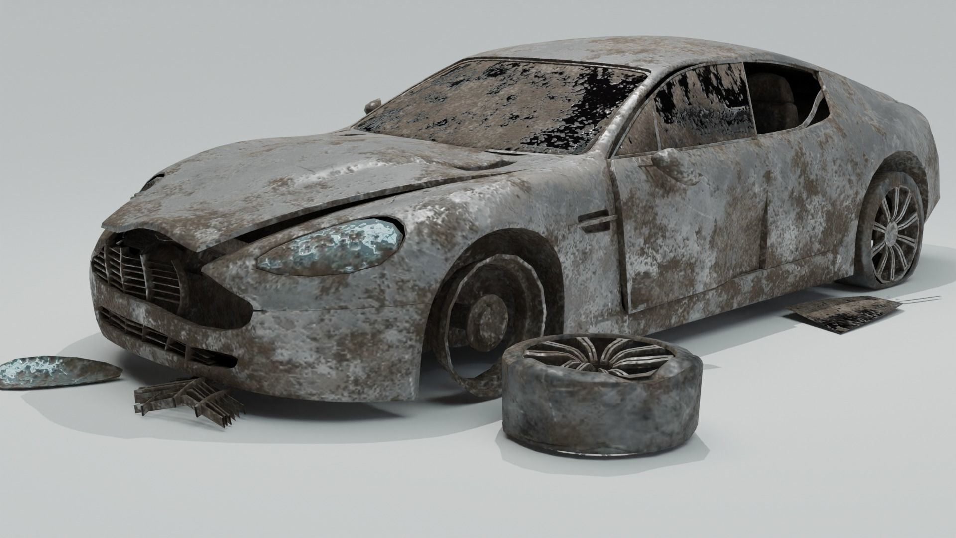 Damaged abandoned wrecked rusted Aston Martin car model 3D model | CGTrader