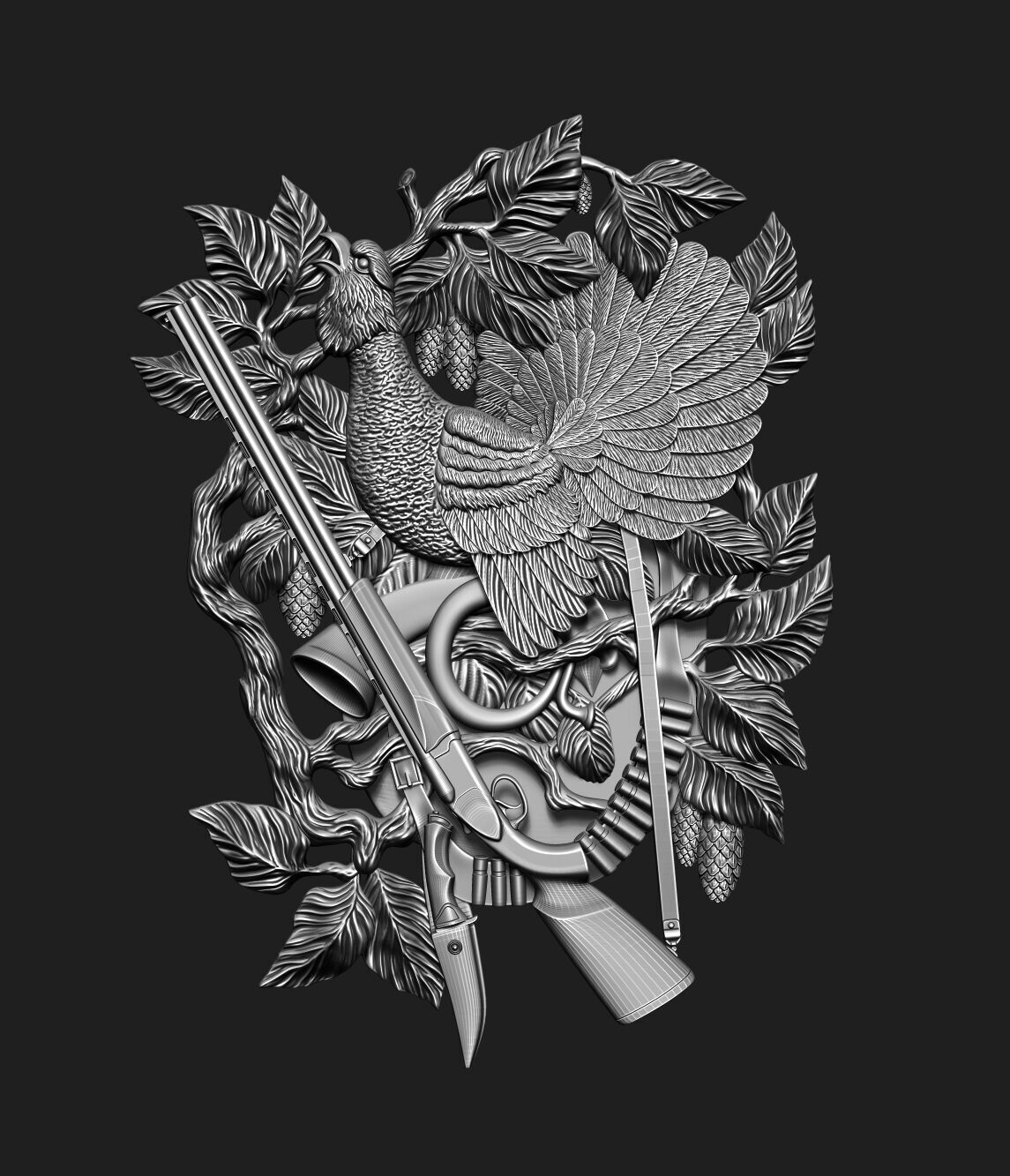 Hunting wood carving with eagle 3D model 3D printable | CGTrader