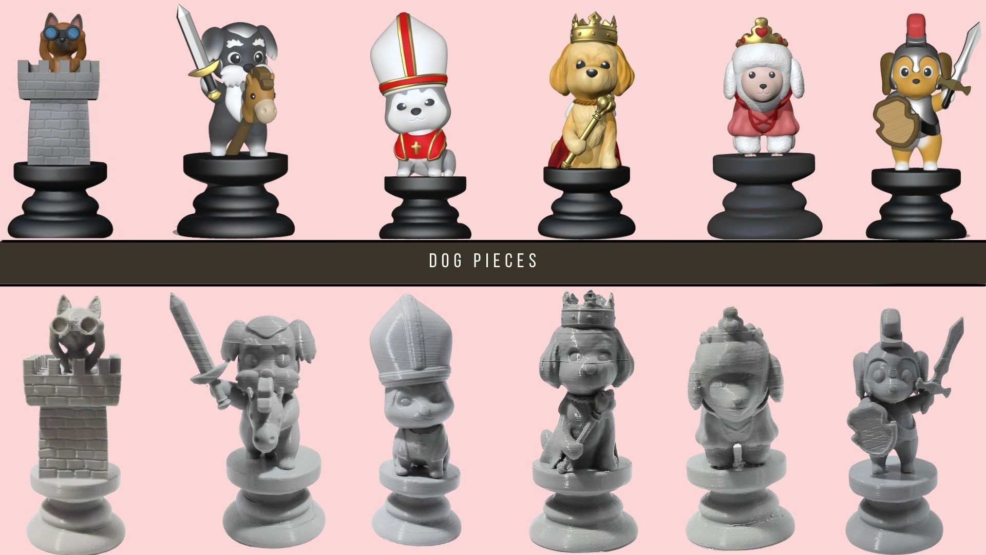 Dog Chess Pieces 3D model 3D printable | CGTrader