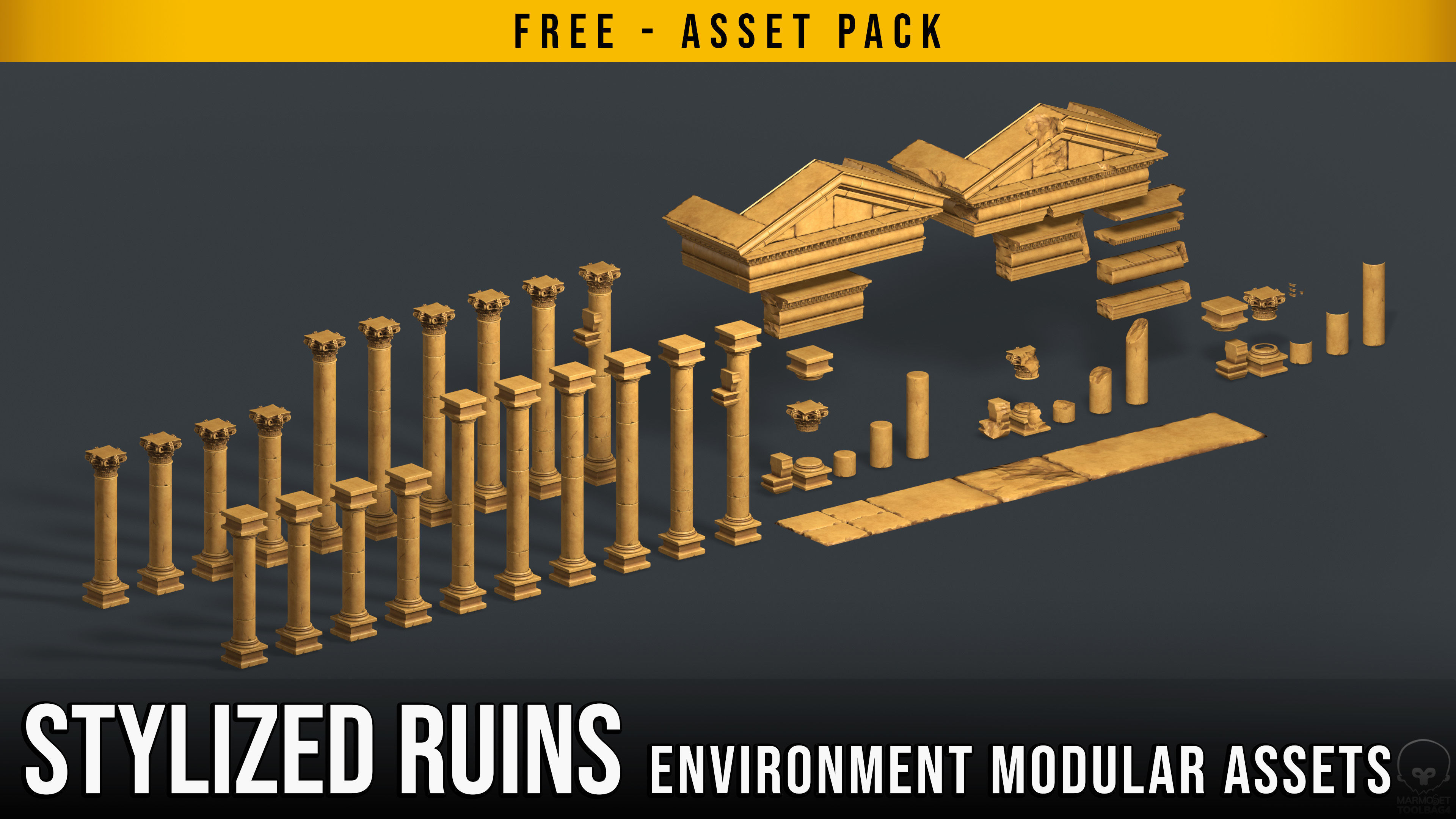 Stylized Ruins - Modular Assets free VR / AR / low-poly 3D model | CGTrader
