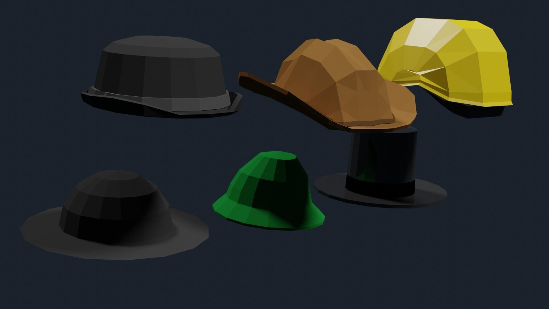 3D model Lowpoly Hat Set three hats VR / AR / low-poly | CGTrader
