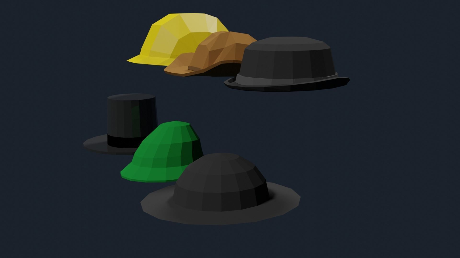 3D model Lowpoly Hat Set three hats VR / AR / low-poly | CGTrader