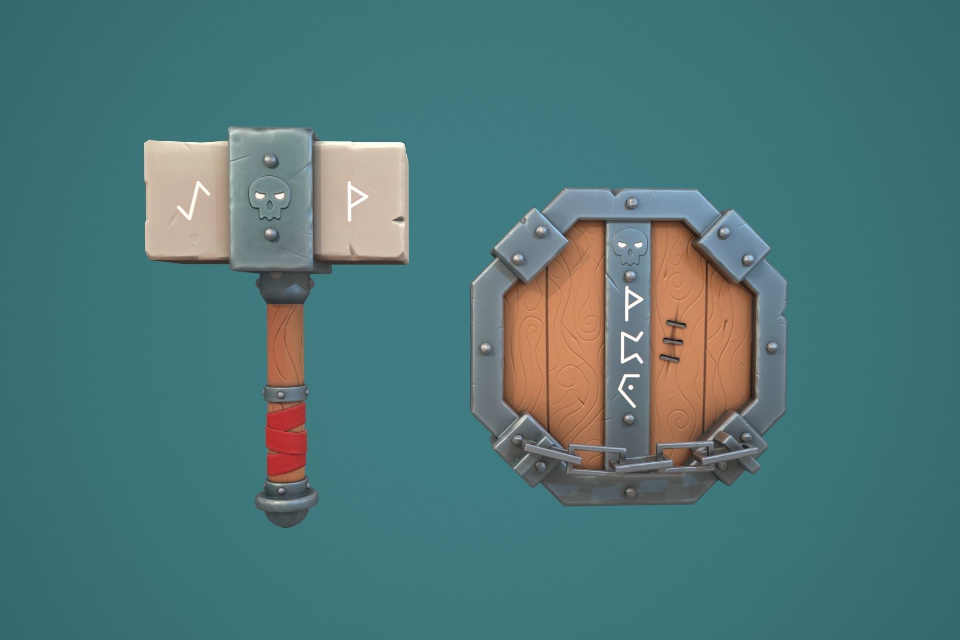 Fantasy Hammer And Shield free VR / AR / low-poly 3D model animated ...