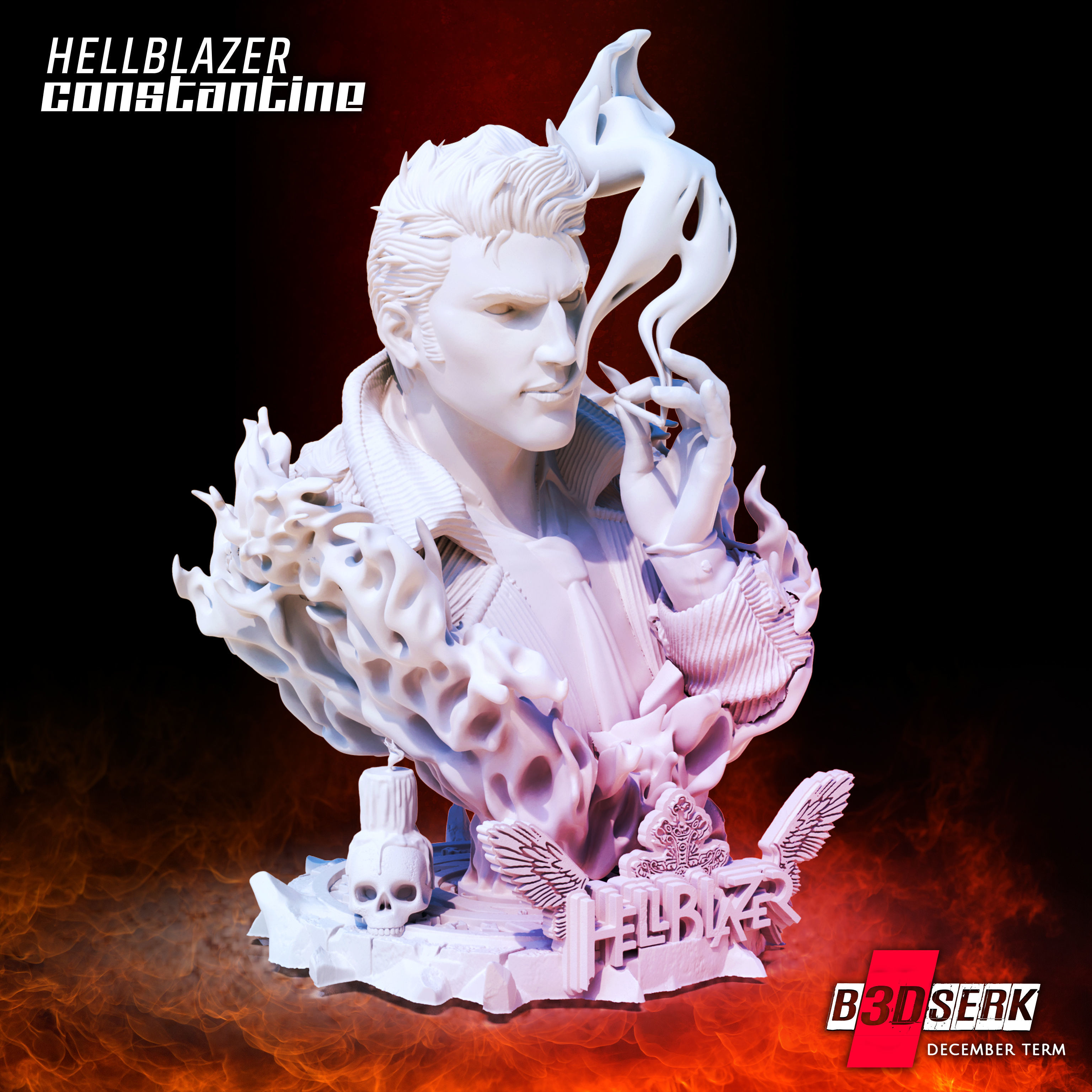 B3DSERK HellBlazer Constantine 3d Bust ready for printing free 3D model 3D printable | CGTrader