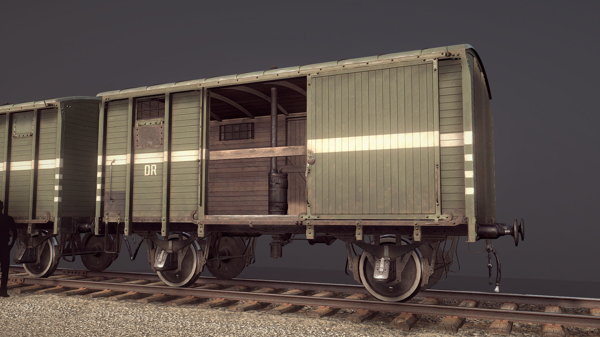 3D model Railway Covered Goods Wagon 18T Vr5 DR Green VR / AR / low ...