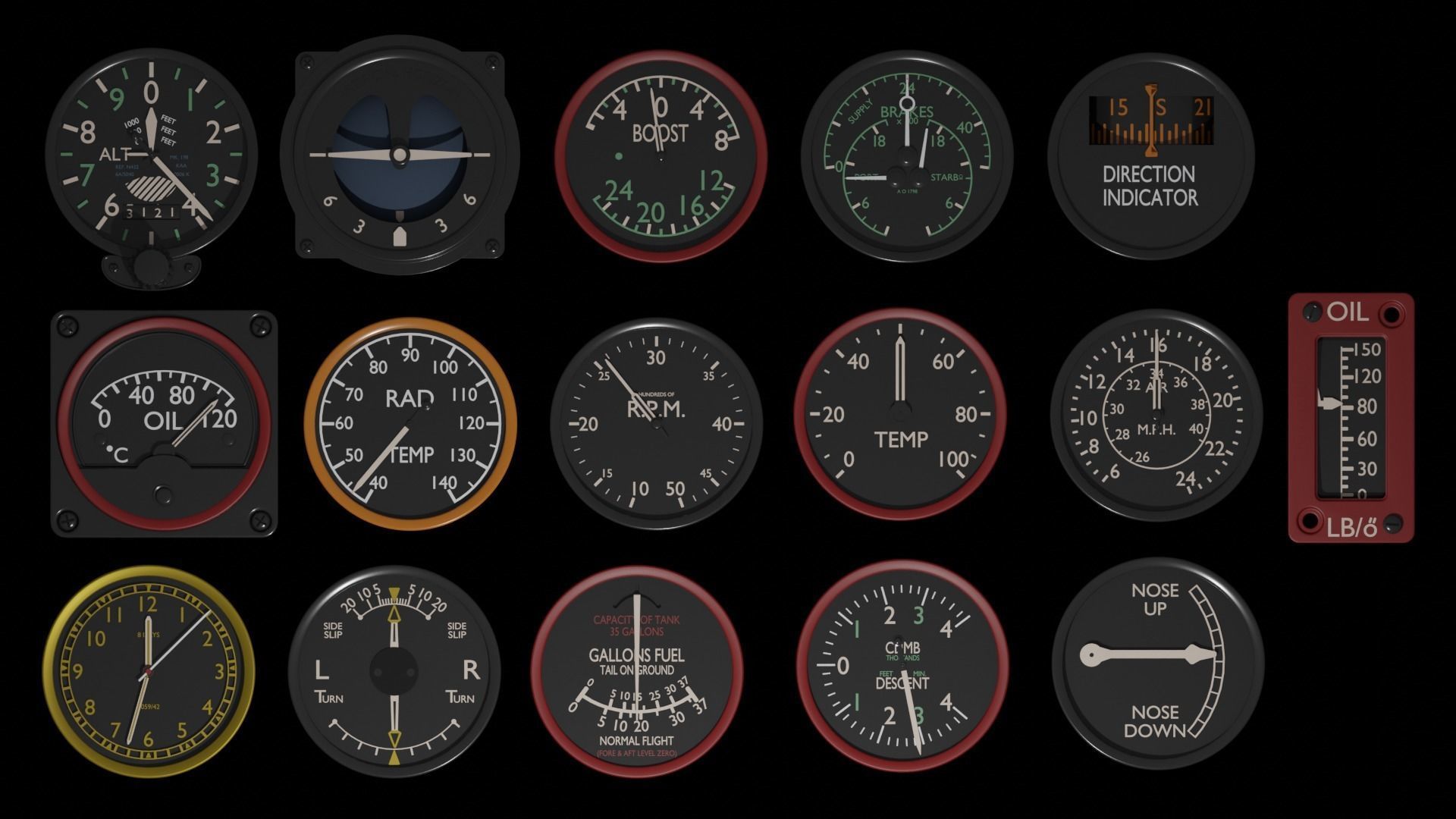 3D model Aircraft Cockpit Gauges - Avionics VR / AR / low-poly | CGTrader