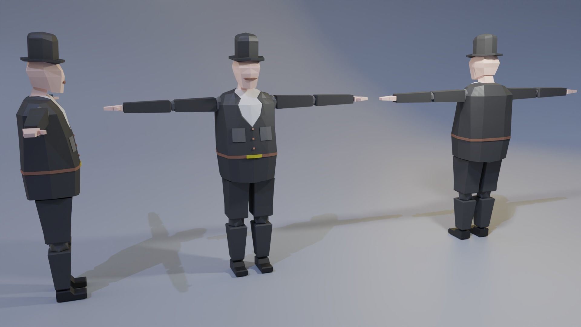 Low poly Agent man in suit and top hat free VR / AR / low-poly 3D model ...