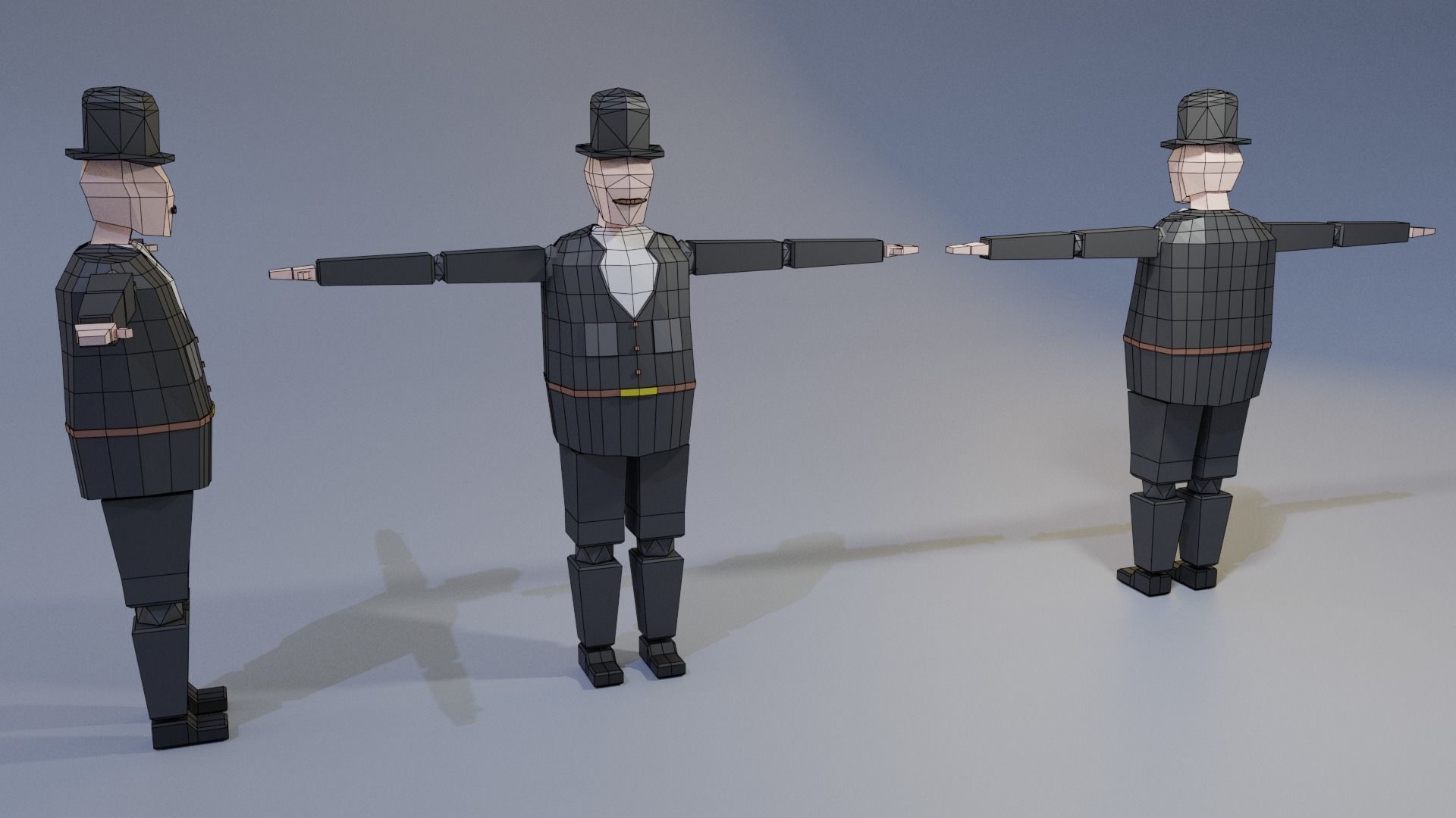 Low poly Agent man in suit and top hat free VR / AR / low-poly 3D model ...