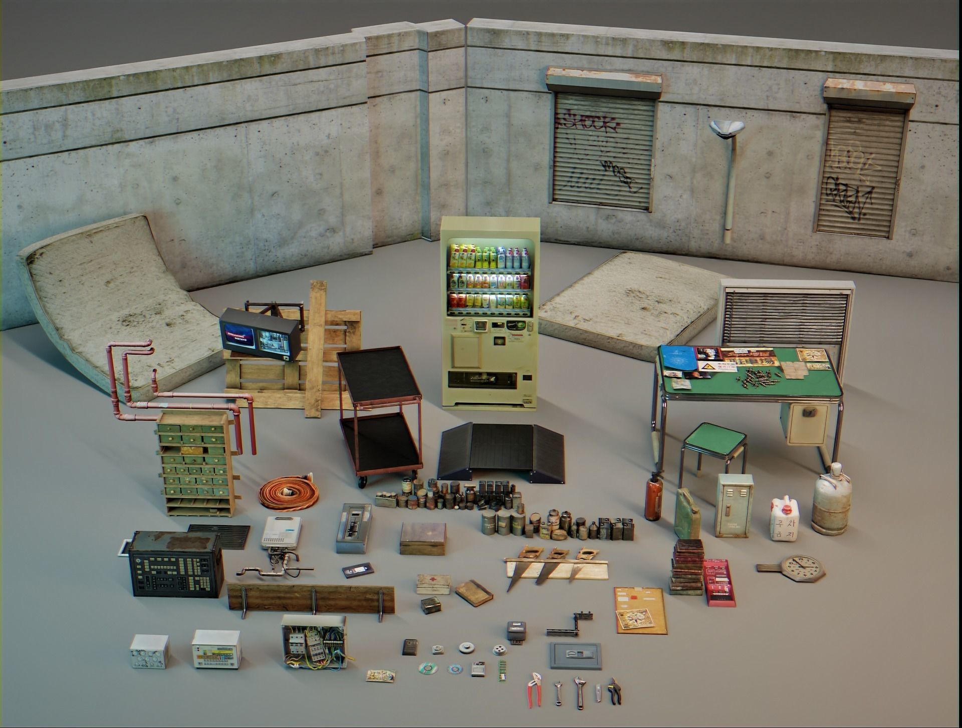 3D model Post Apocalyptic Office Asset Pack VR / AR / low-poly | CGTrader