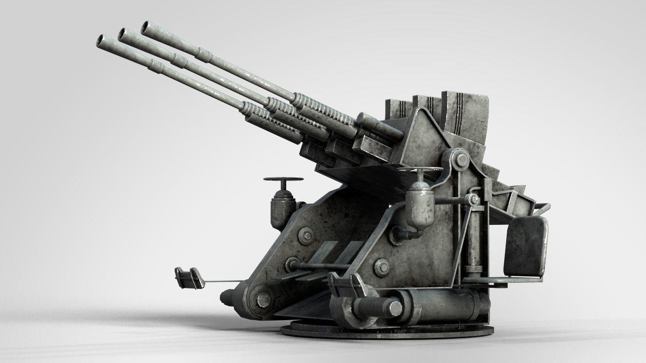 3D model Japanese battleship machine gun of WorldWar2 VR / AR / low ...