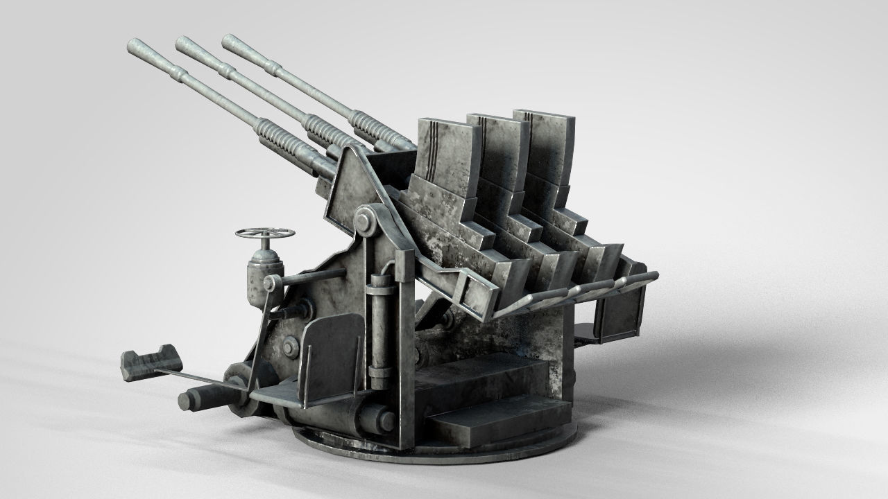 3D model Japanese battleship machine gun of WorldWar2 VR / AR / low ...