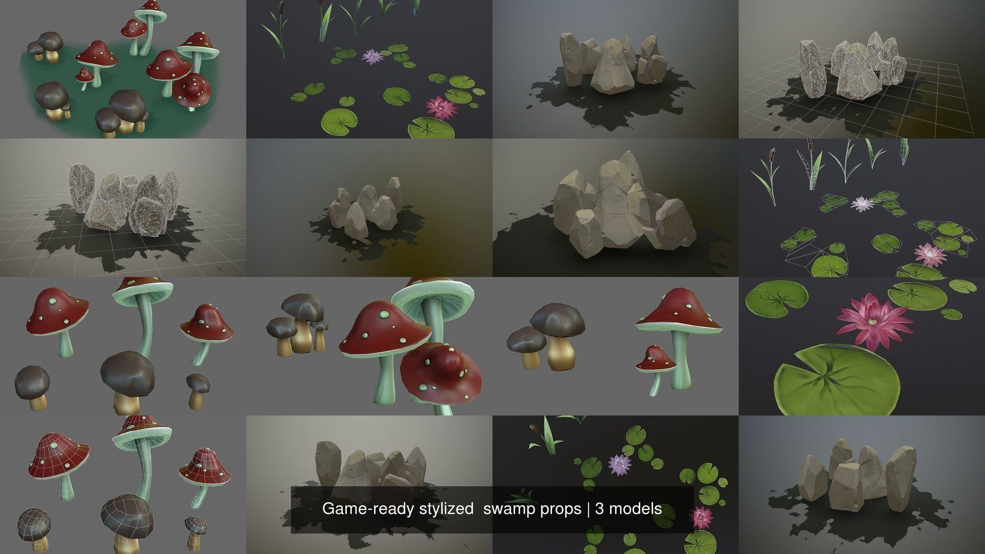 3D Model Collection Game-ready stylized swamp props VR / AR / low-poly ...