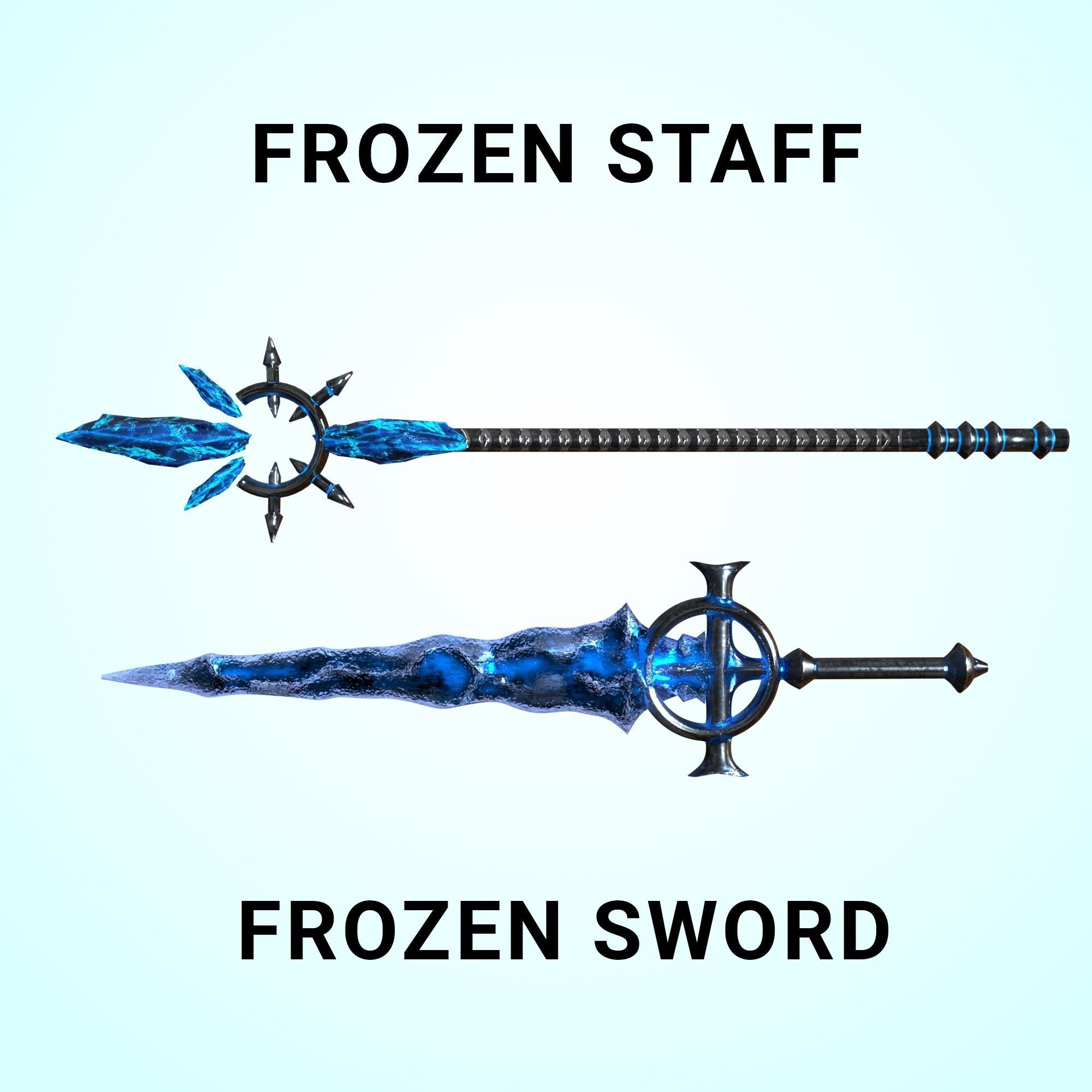 3D model Frozen Sword And Mage Staff - Low Poly and Subd Ready VR / AR ...