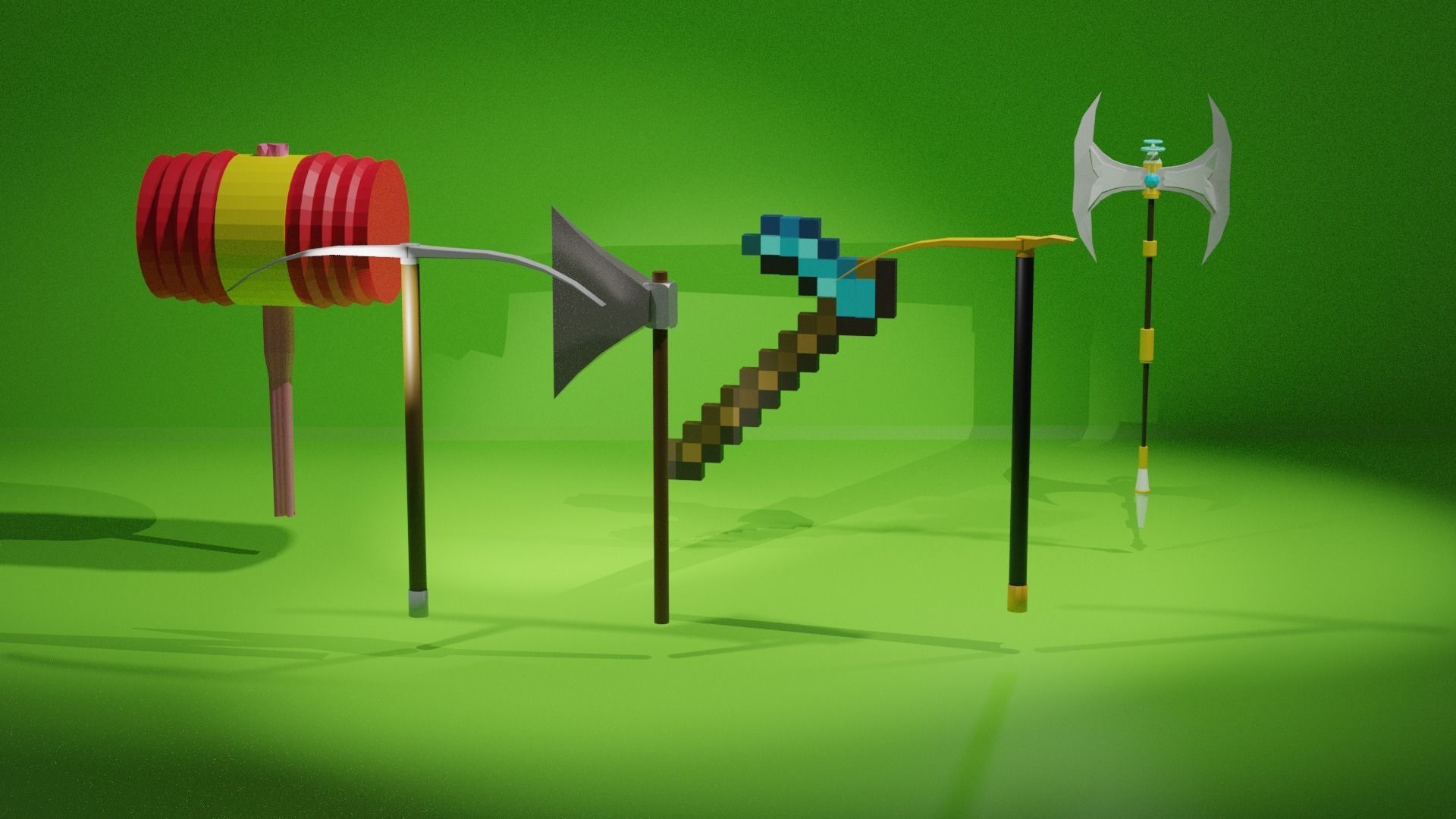 3D model axe set minecraft axes and sticks VR / AR / low-poly | CGTrader