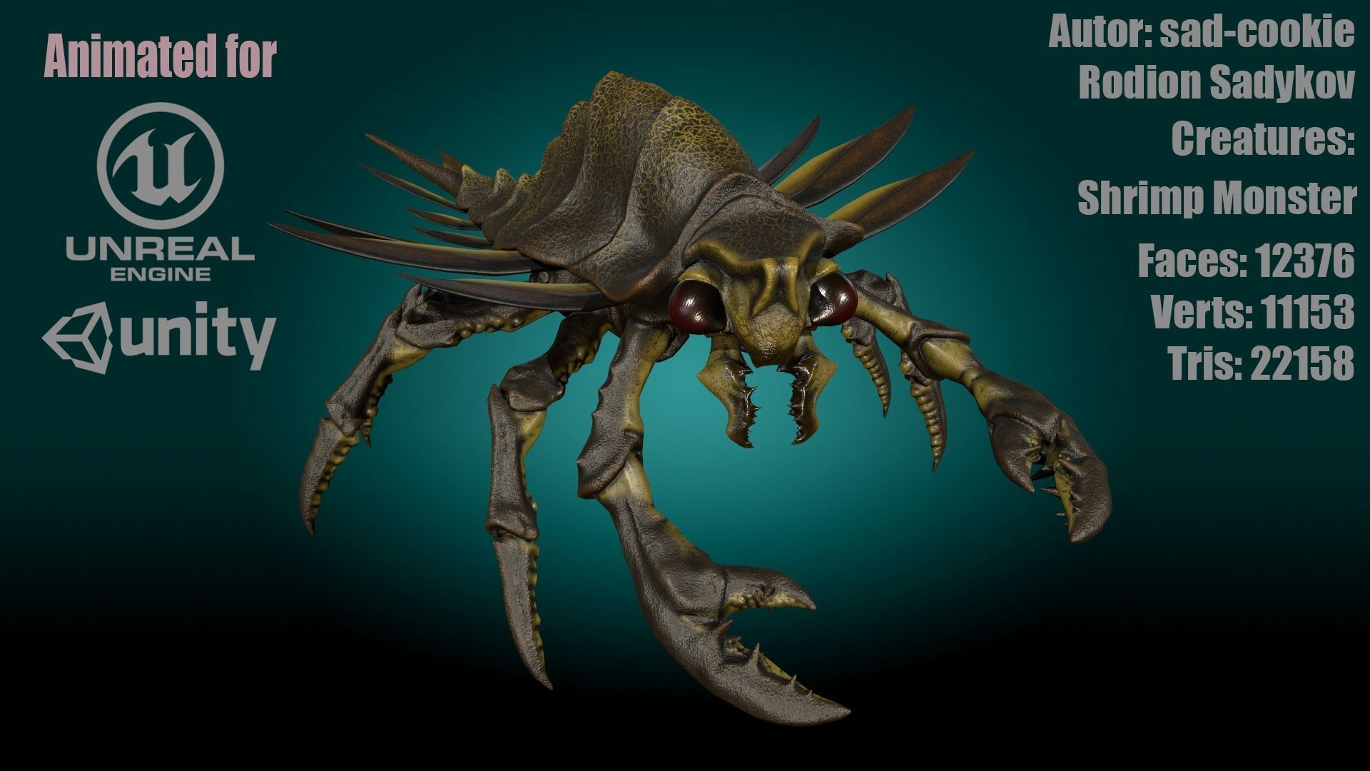 3D model Shrimp Monster VR / AR / low-poly rigged animated | CGTrader