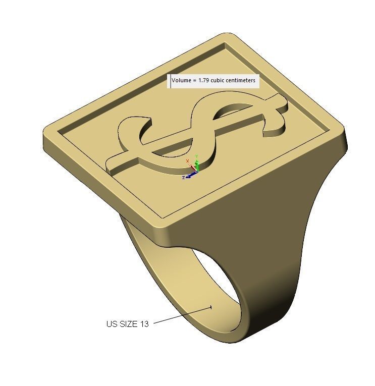 Dollar sign large rectangular ring size 6to13 3D model 3D printable ...