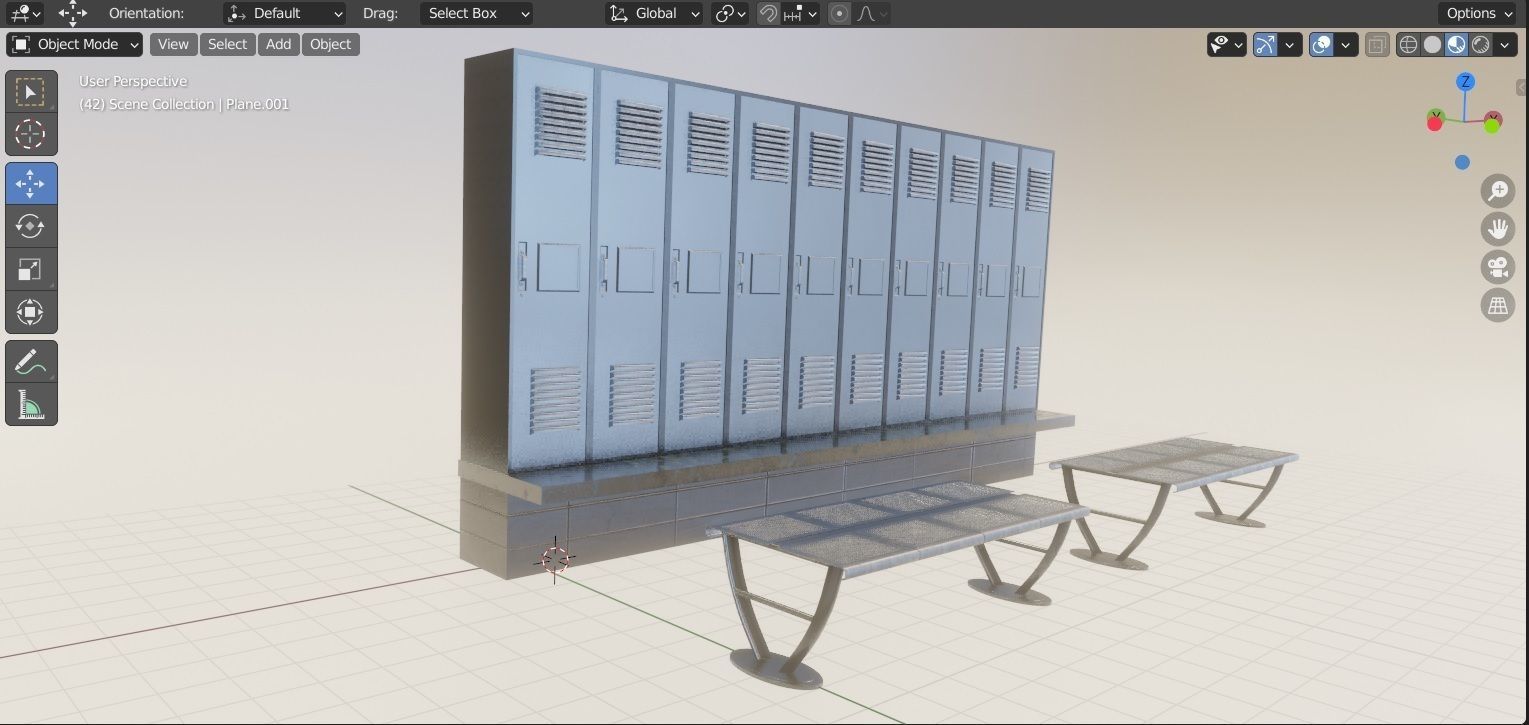 locker set of lockers and benches free 3D model | CGTrader