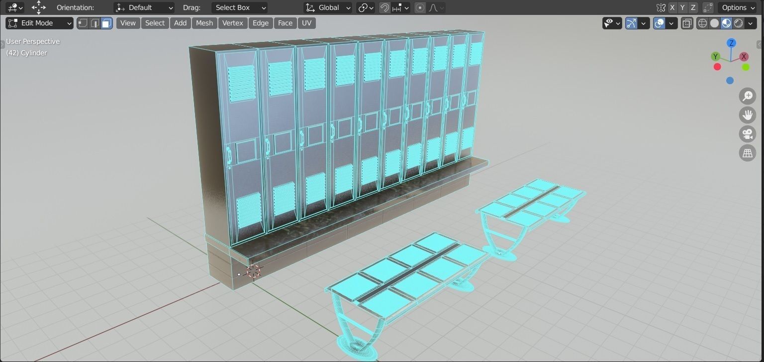 locker set of lockers and benches free 3D model | CGTrader