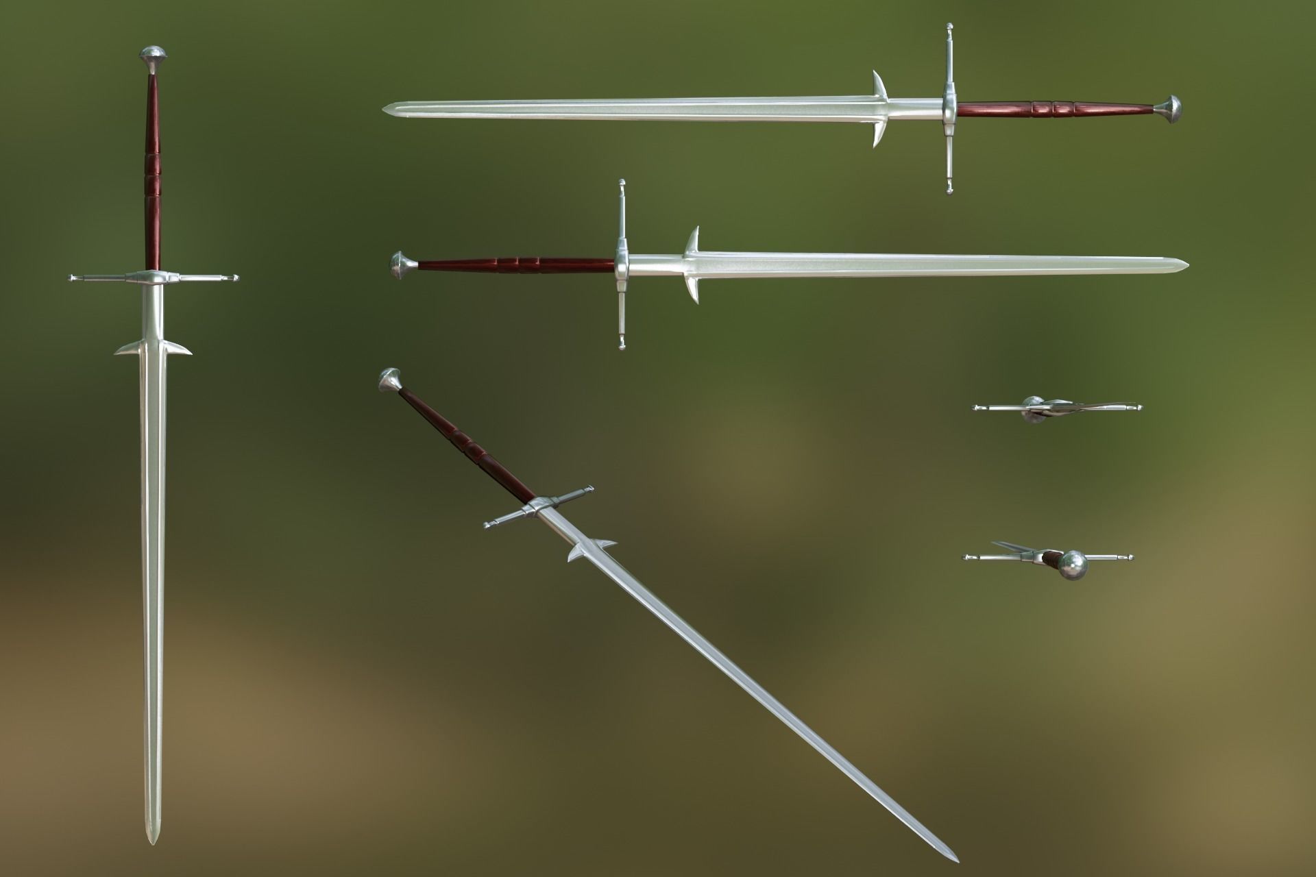 3D model medieval lowpoly great sword - zweihander -PBR VR / AR / low ...