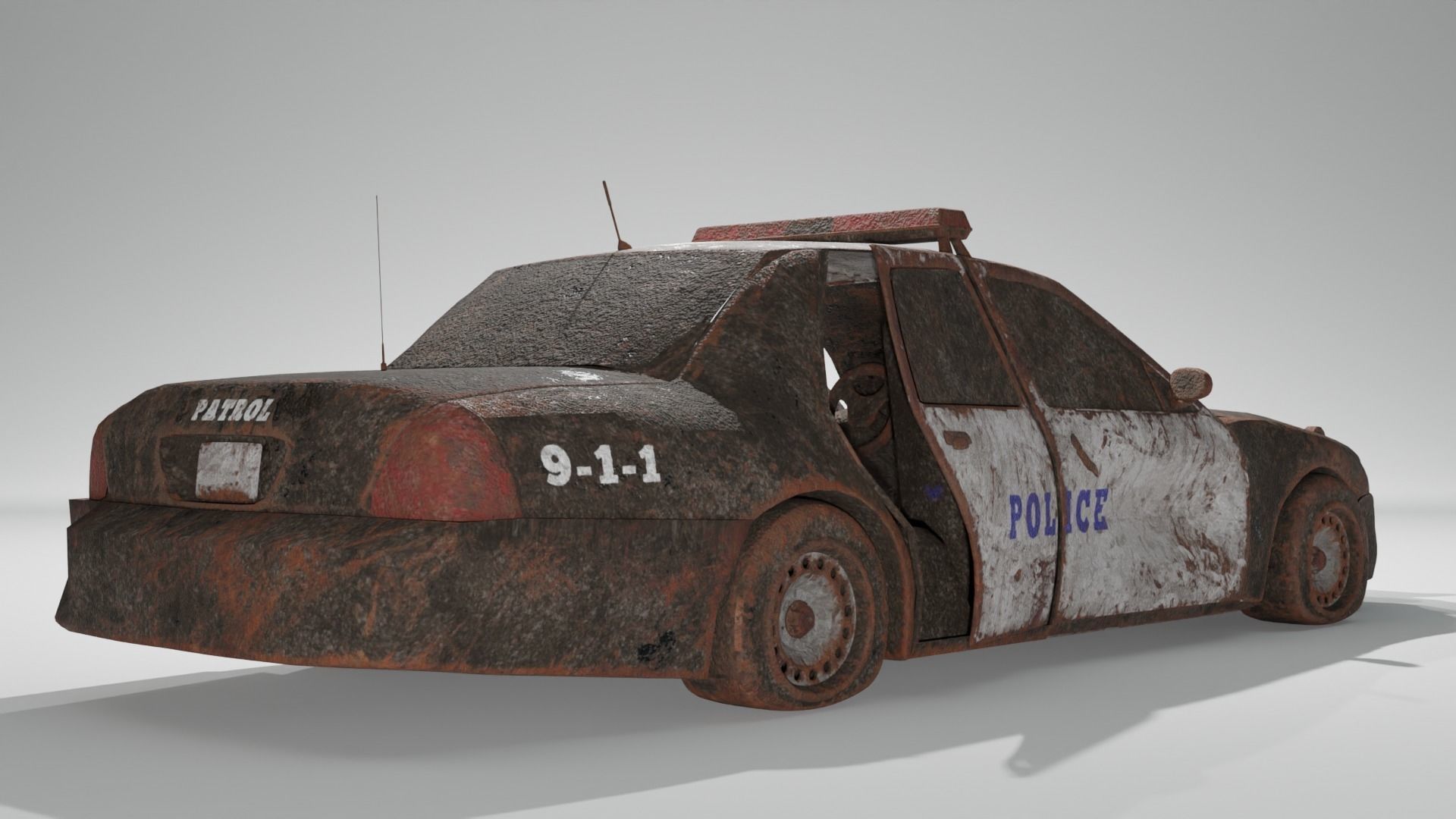 Abandoned wrecked old damaged Police car 3D model | CGTrader