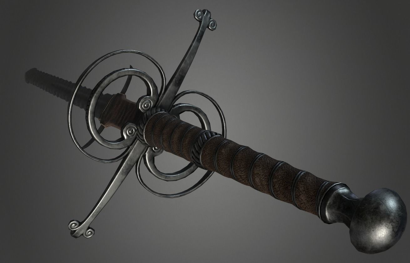 3D model Lowpoly Two-Handed Medieval Flamberge Sword VR / AR / low-poly ...