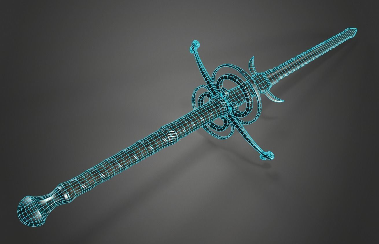 3D model Lowpoly Two-Handed Medieval Flamberge Sword VR / AR / low-poly ...