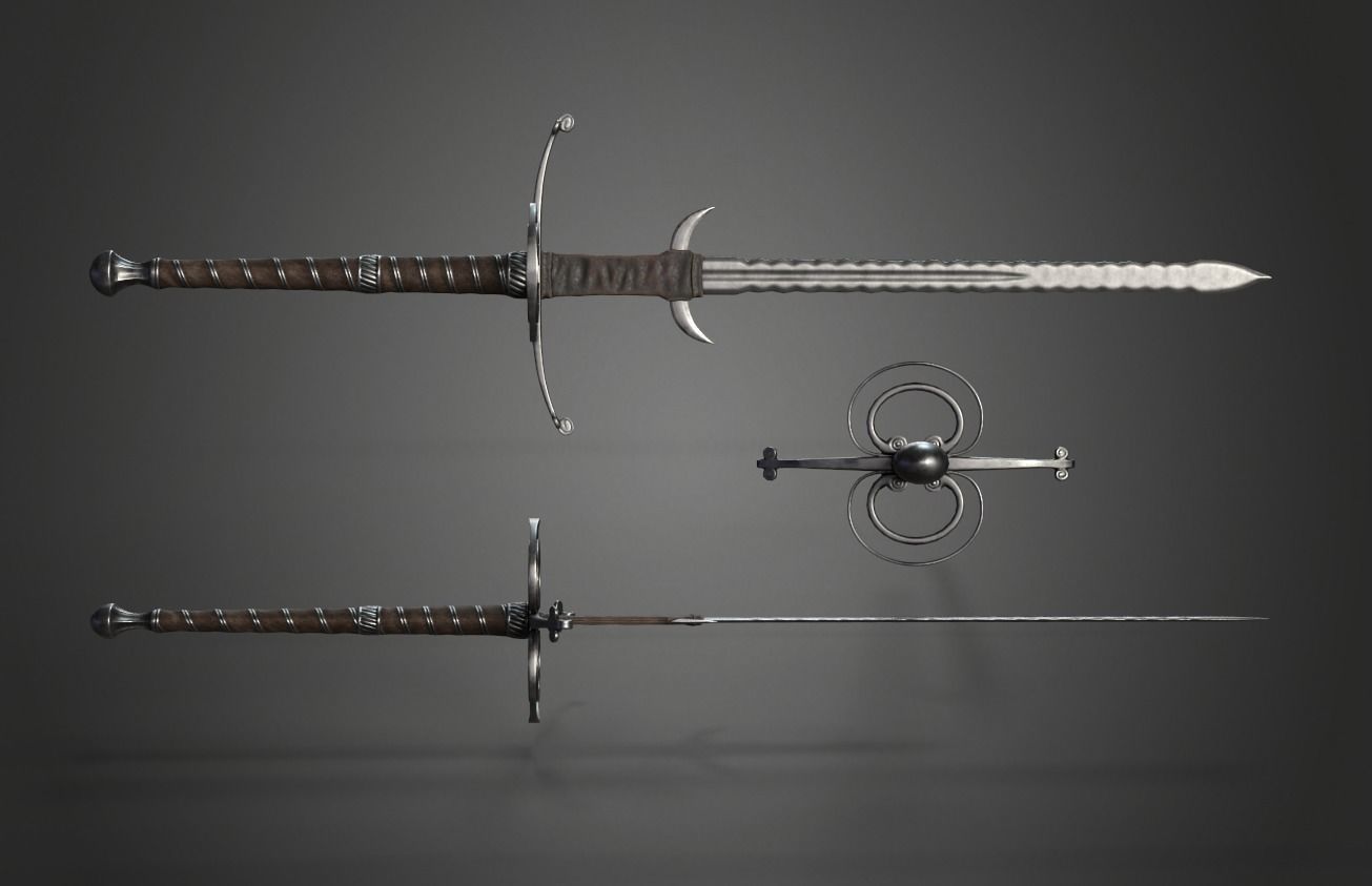 3D model Lowpoly Two-Handed Medieval Flamberge Sword VR / AR / low-poly ...
