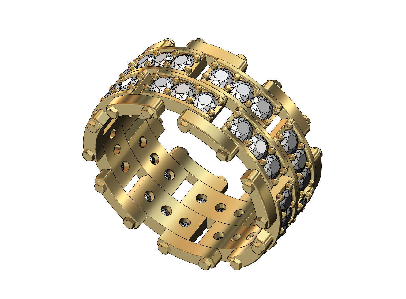 Double row diamond links band with bolt motifs US size 9 3D model 3D ...
