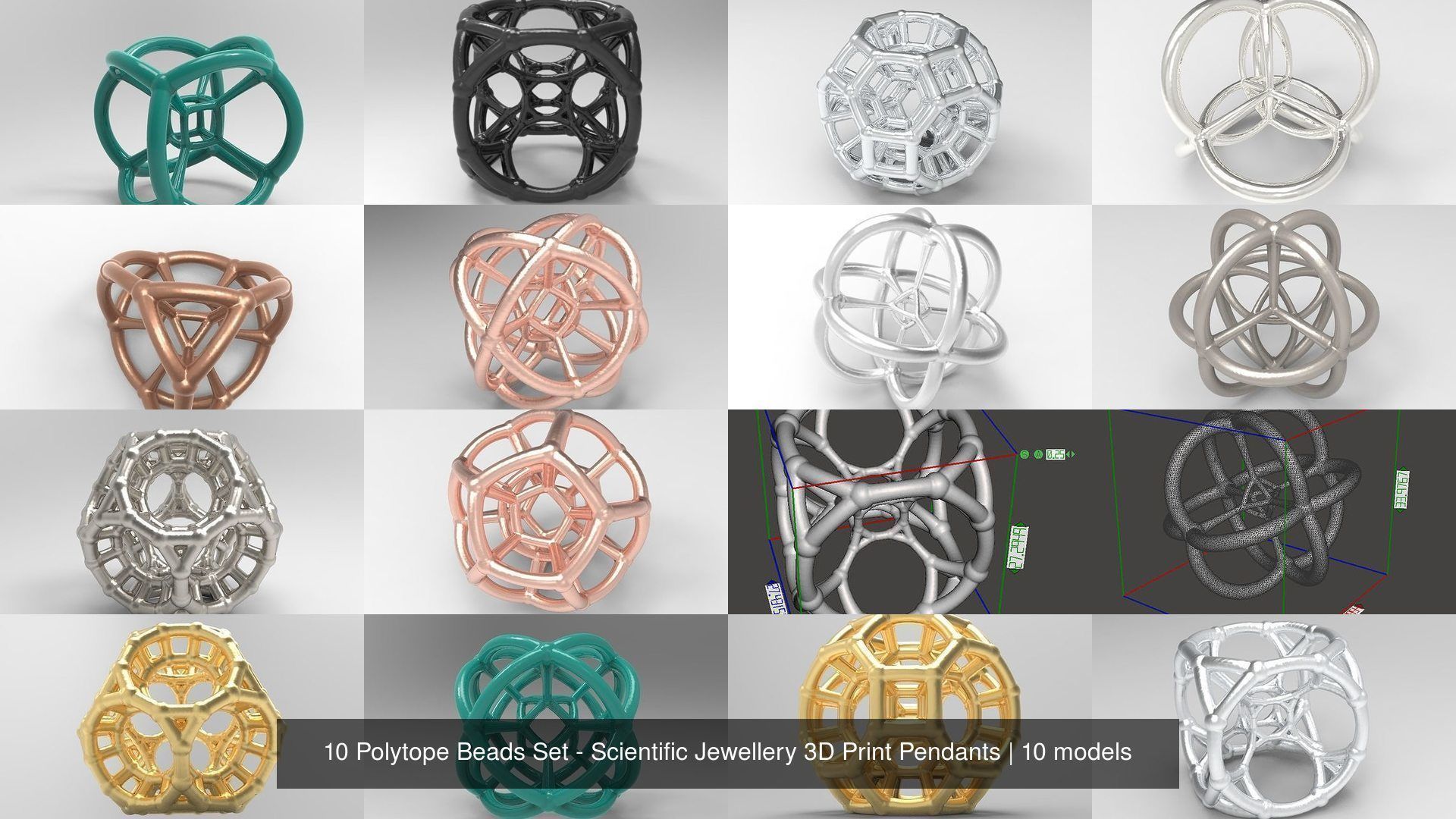 10 Polytope Beads Set - Scientific Jewellery 3D Print Pendants 3D Model ...