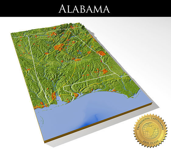 Alabama 3 High resolution 3D relief maps 3D model | CGTrader