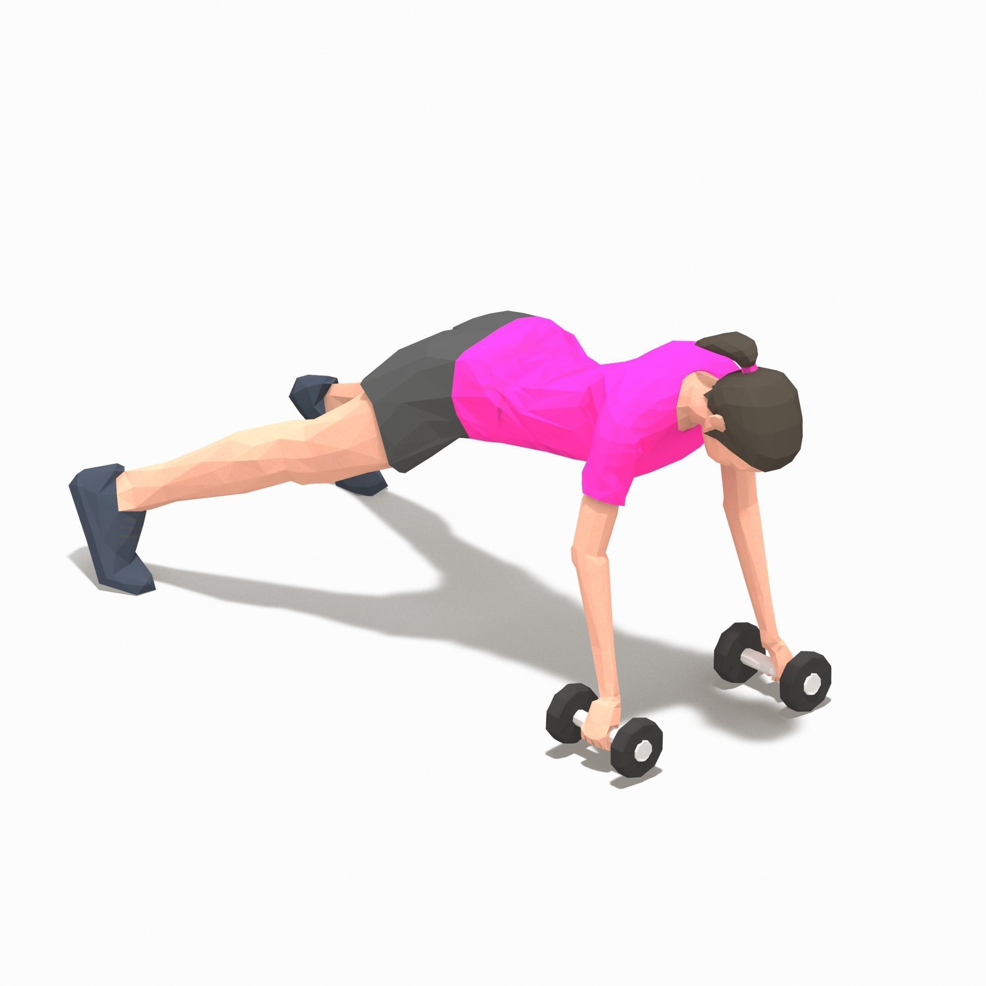3D model plank row Exercise Woman Animation VR / AR / low-poly animated ...