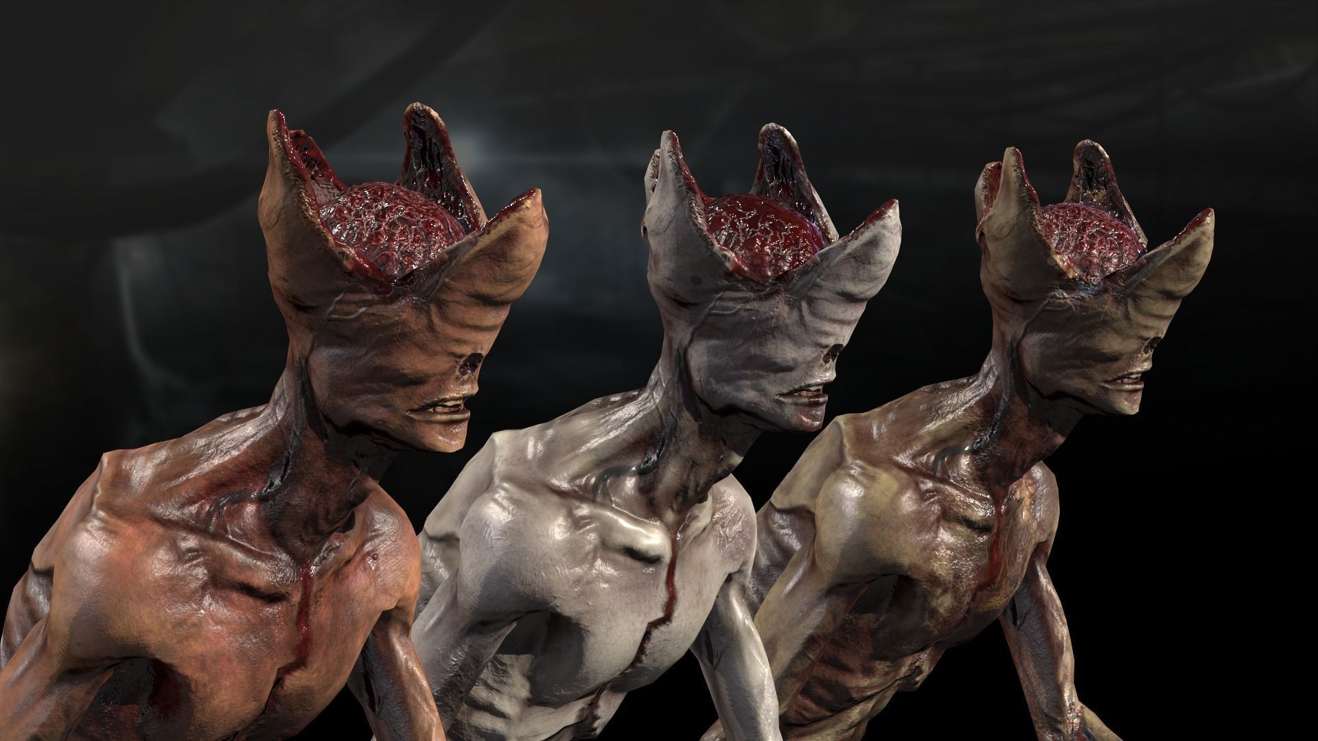 Mutant with open brain free VR / AR / low-poly 3D model animated rigged ...