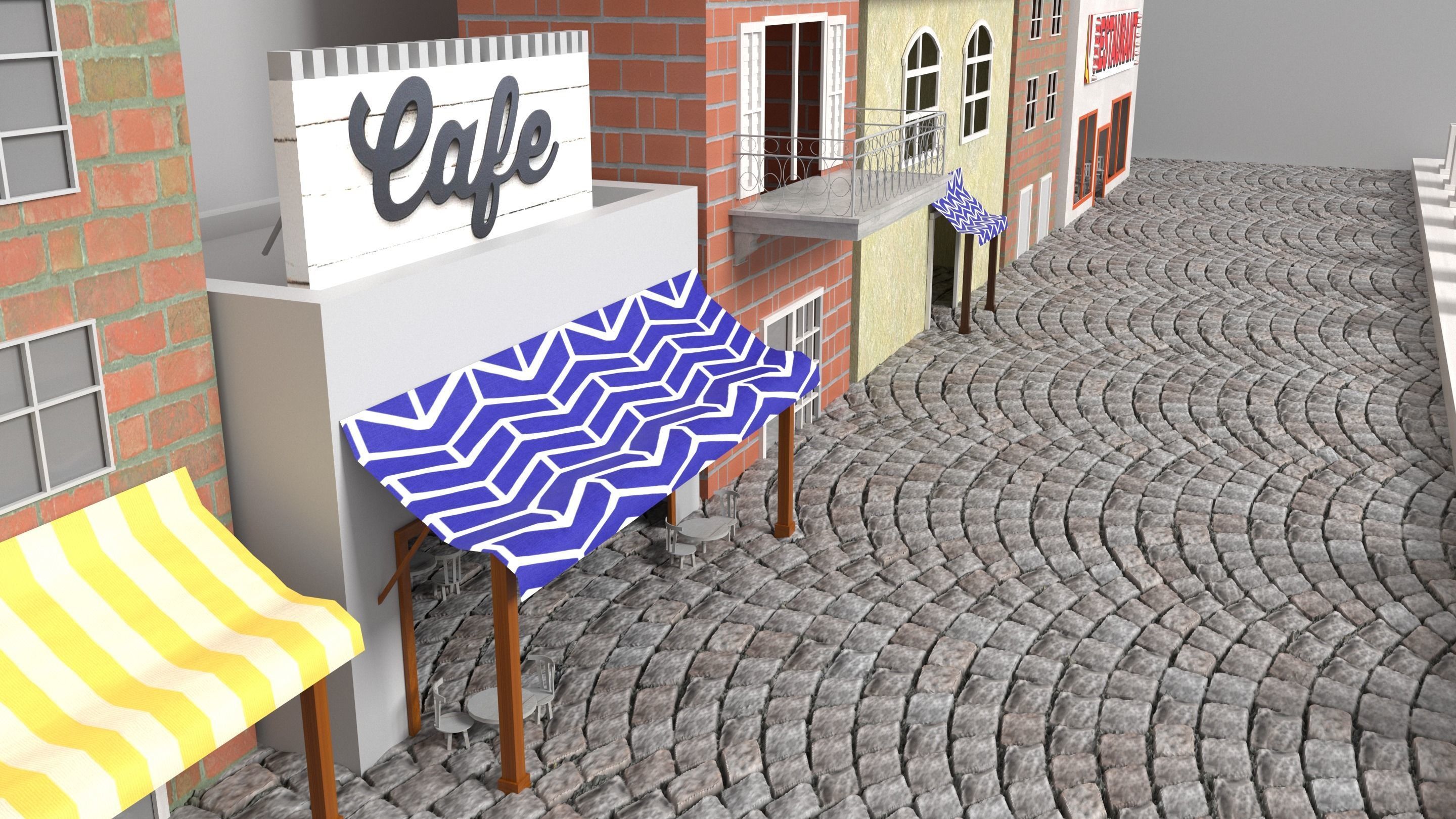 3D model Port City Street With Sea Dock And Boat VR / AR / low-poly ...