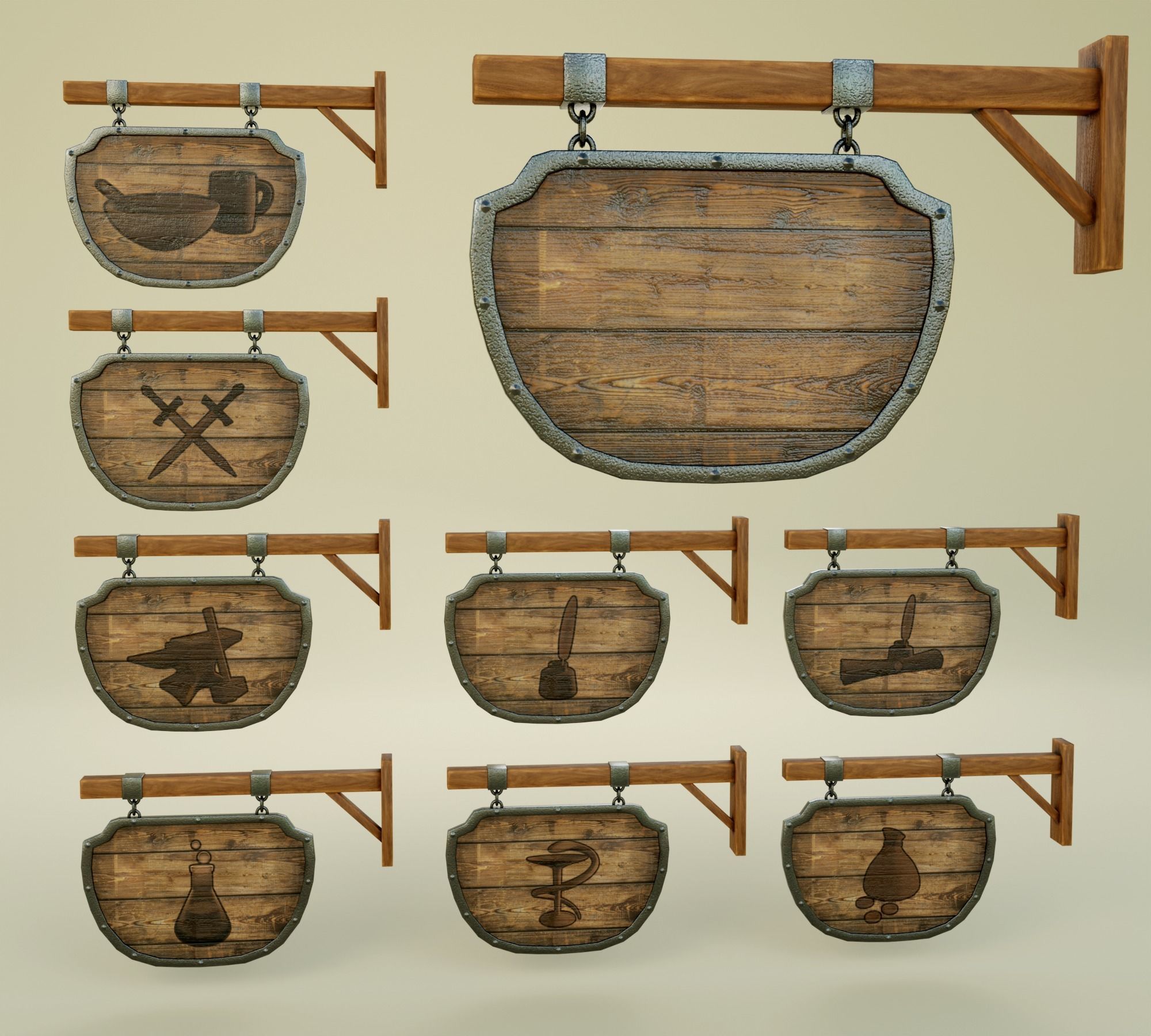 3D model Medival Sign Set VR / AR / low-poly | CGTrader