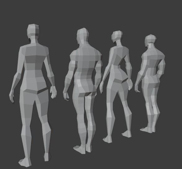 3D model 4 low poly character base meshes 2 male 2 female VR / AR / low ...