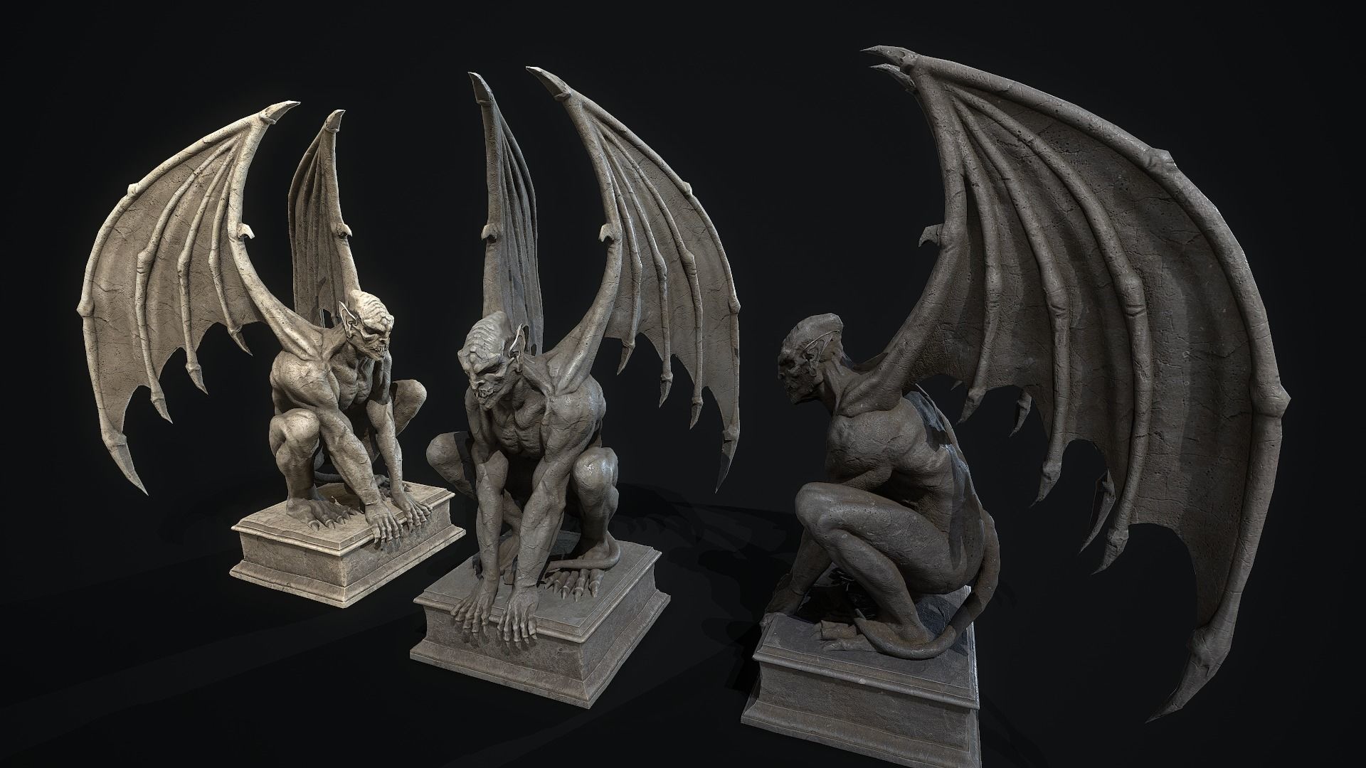 3D model Gargoyle Statue PBR Low-poly 3D model gargoyle VR / AR / low ...