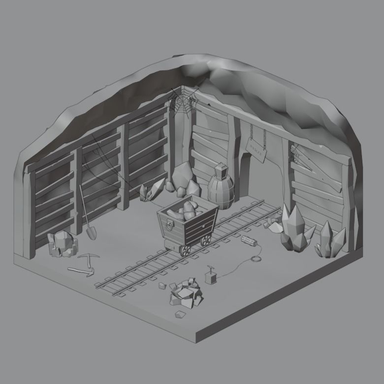 3D model Mining mine with fire in it VR / AR / low-poly | CGTrader
