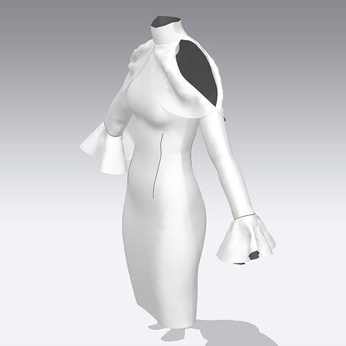 LOW SLEEVE DRESS 3D model | CGTrader