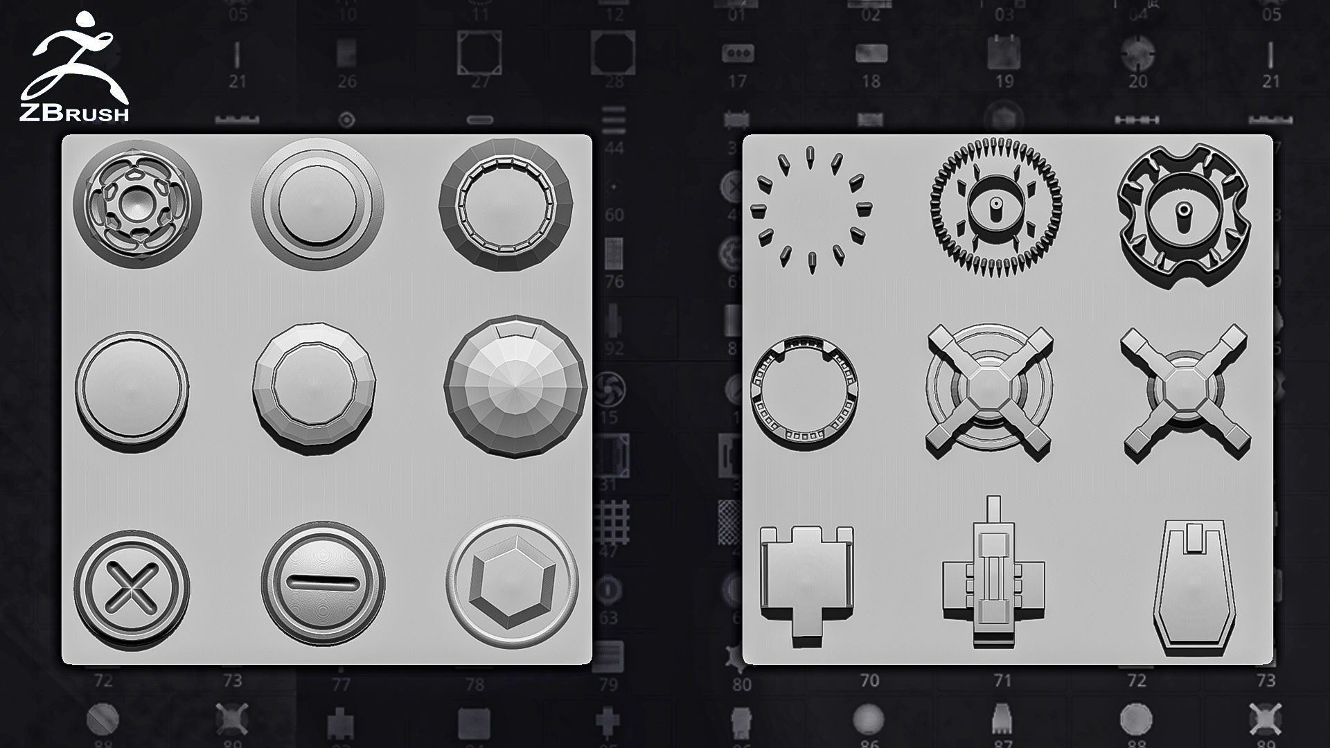 100 Hard-Surface Alphas for ZBrush and Substance 3D model | CGTrader