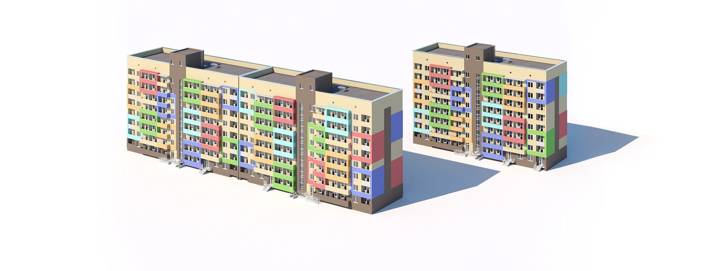 Two eight-story residential city buildings 3D model | CGTrader
