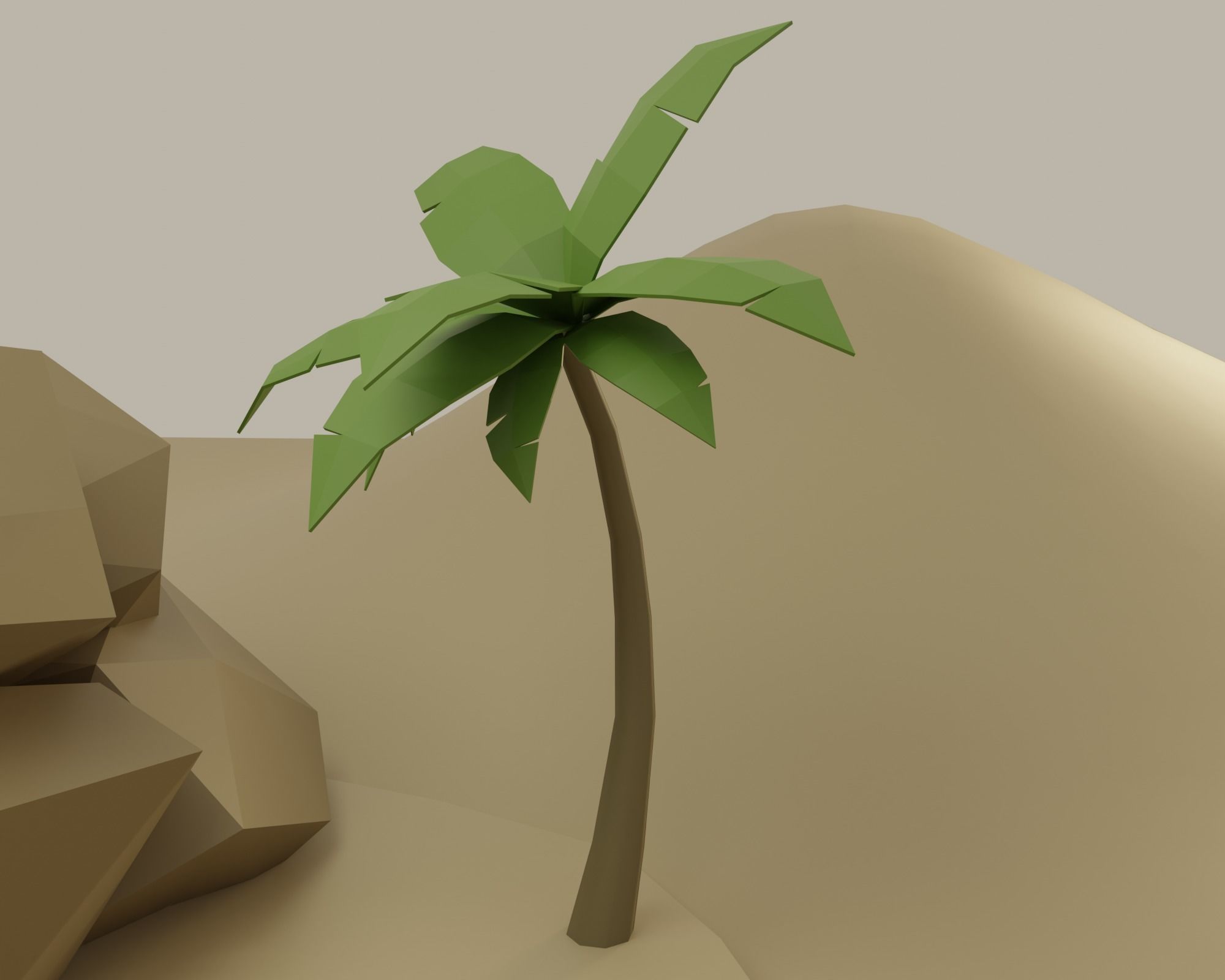 3D model Oasis island with palm trees and cactus VR / AR / low-poly ...